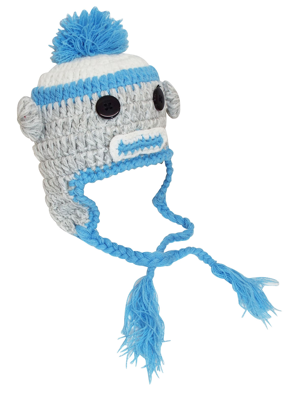 GREY/BLUE Boys Knitted Monster Face Hat - Size 38cm