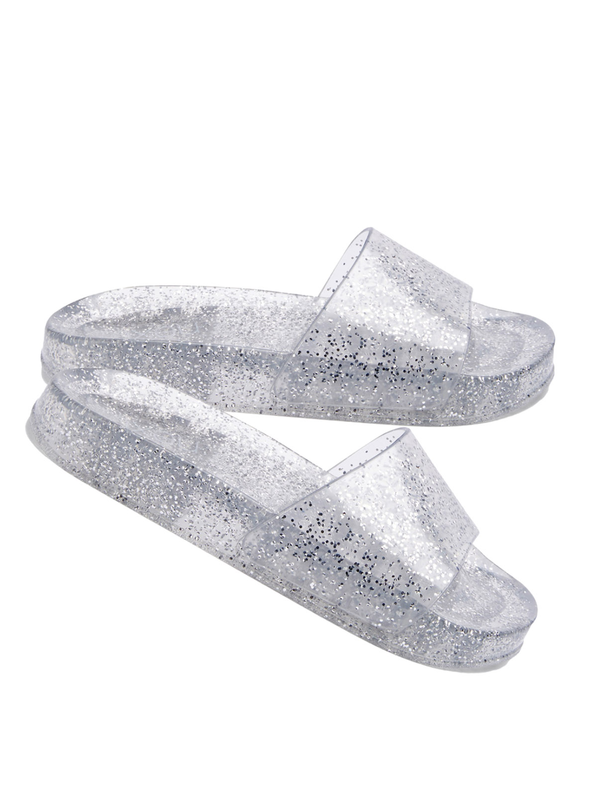 CLEAR Older Girls Glitter Jelly Sliders - Shoe Size 12 to 4