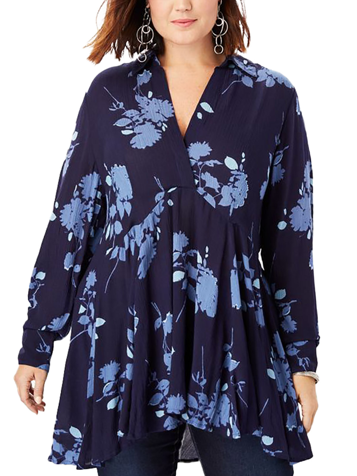 Roaman's - - Roamans BLUE Floral Print Fit-And-Flare Crinkle Tunic ... Roaman's - - Roamans BLUE Floral Print Fit-And-Flare Crinkle Tunic ...