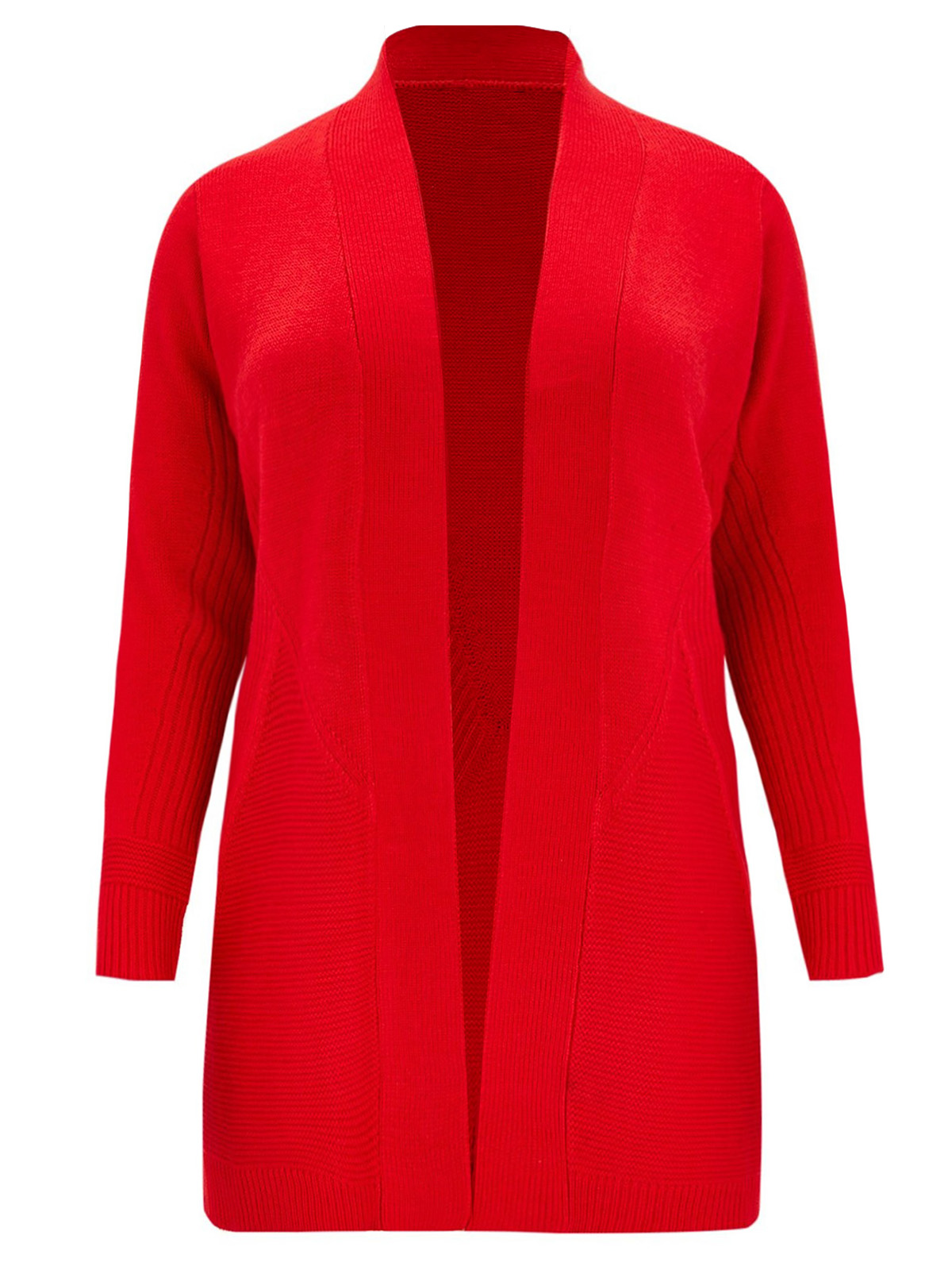 RED Open Front Ribbed Cardigan - Plus Size 14 to 30/32