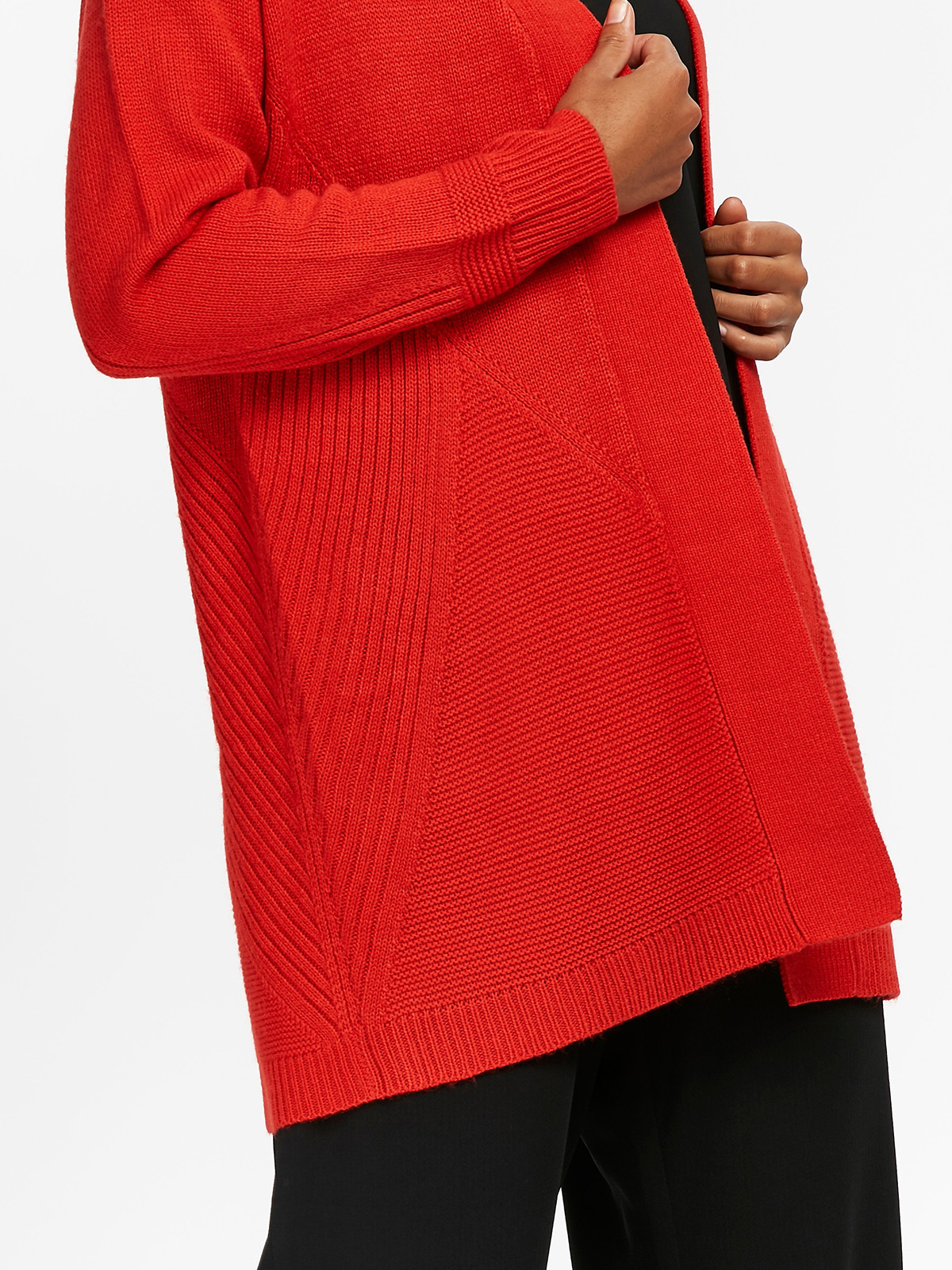 RED Open Front Ribbed Cardigan - Plus Size 14 to 30/32