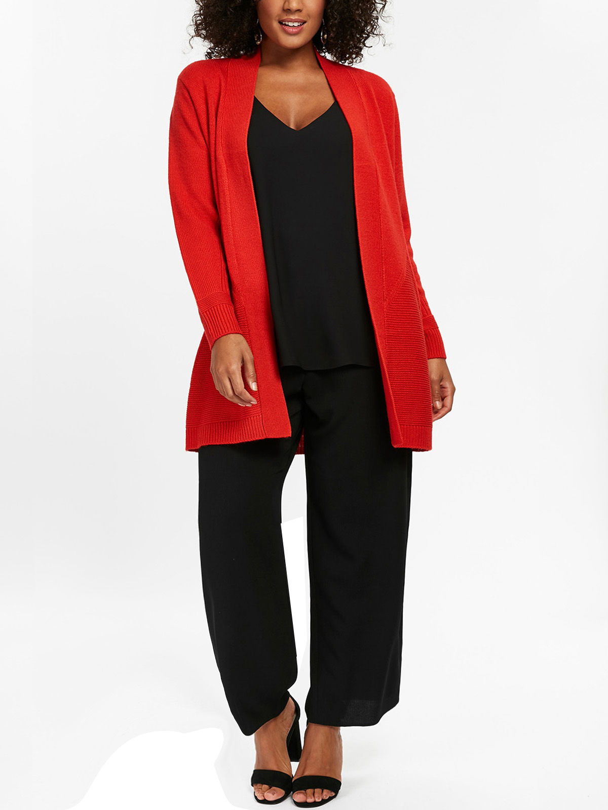RED Open Front Ribbed Cardigan - Plus Size 14 to 30/32