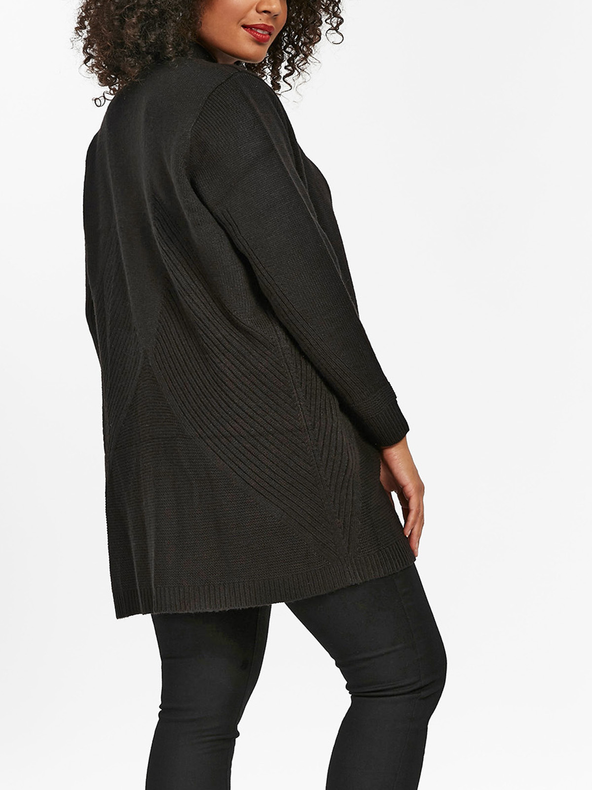 BLACK Open Front Ribbed Cardigan - Plus Size 14 to 30/32