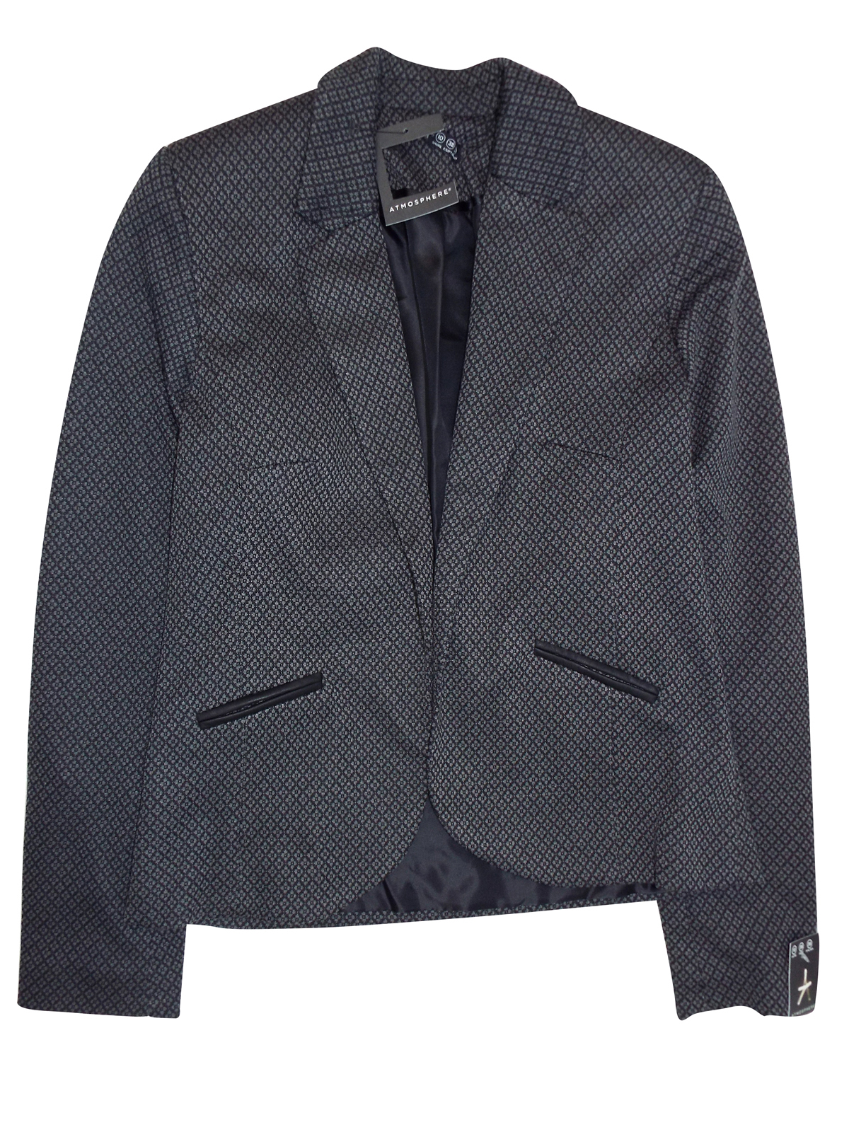 BLACK Printed Open Front Blazer Jacket - Size 6 to 20