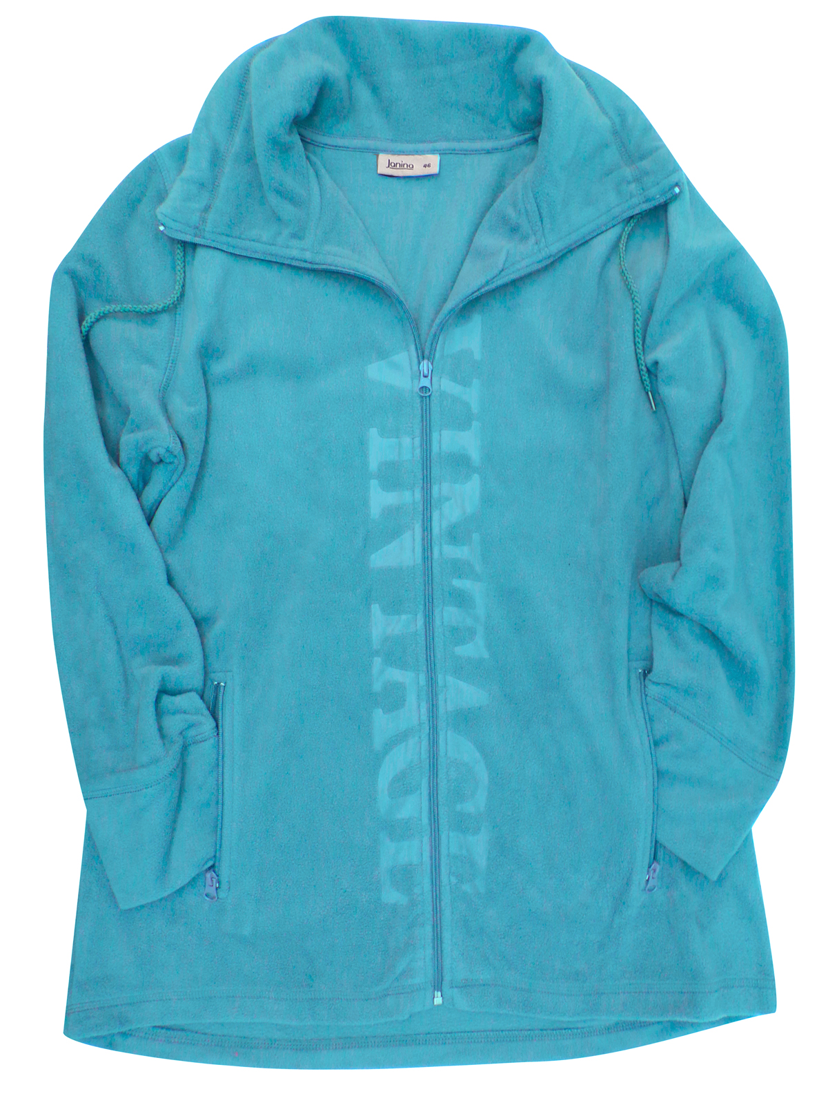 Janina - - Janina TURQUOISE Vintage Imprint Zip Through Fleece Jacket ...