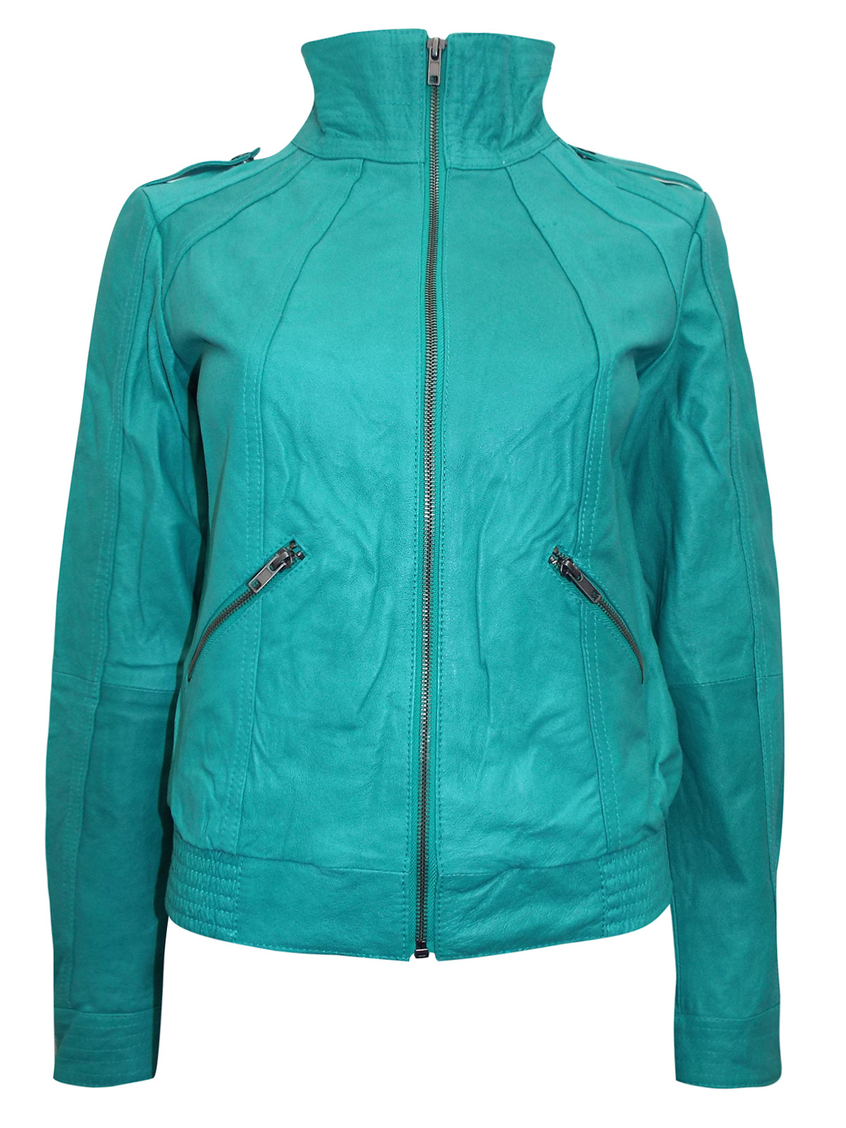 Ellos - - Ellos GREEN Zip Through Leather Biker Jacket - Size 10 to 14 ...