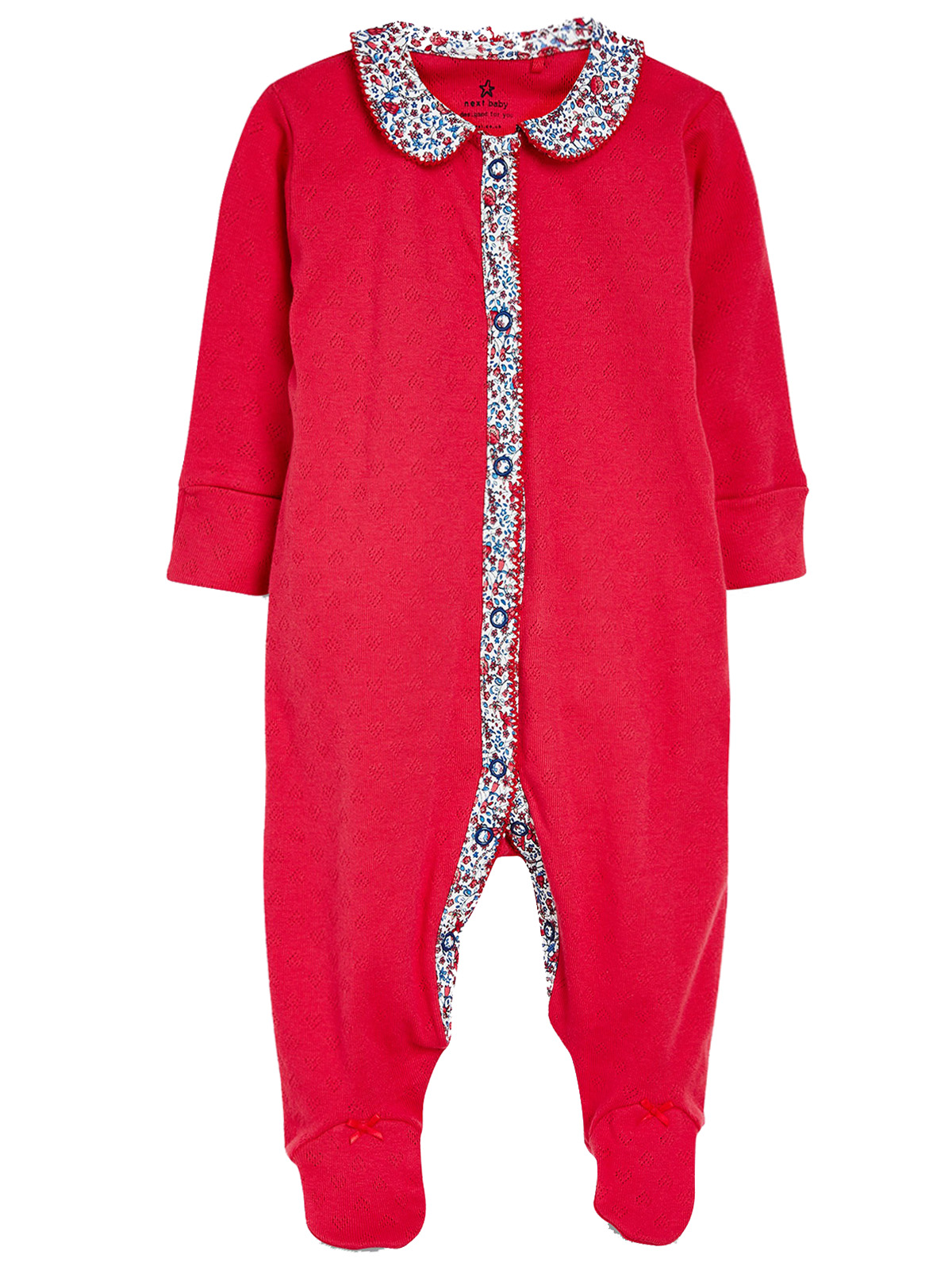 N3XT RED Baby Girls Ditsy Trim Collared Sleepsuit - Size 3/6M