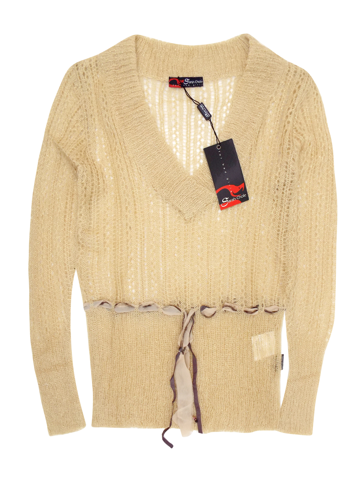 Sarah Chole - - Sarah Chole BEIGE Open Knit Belted Jumper with Wool ...