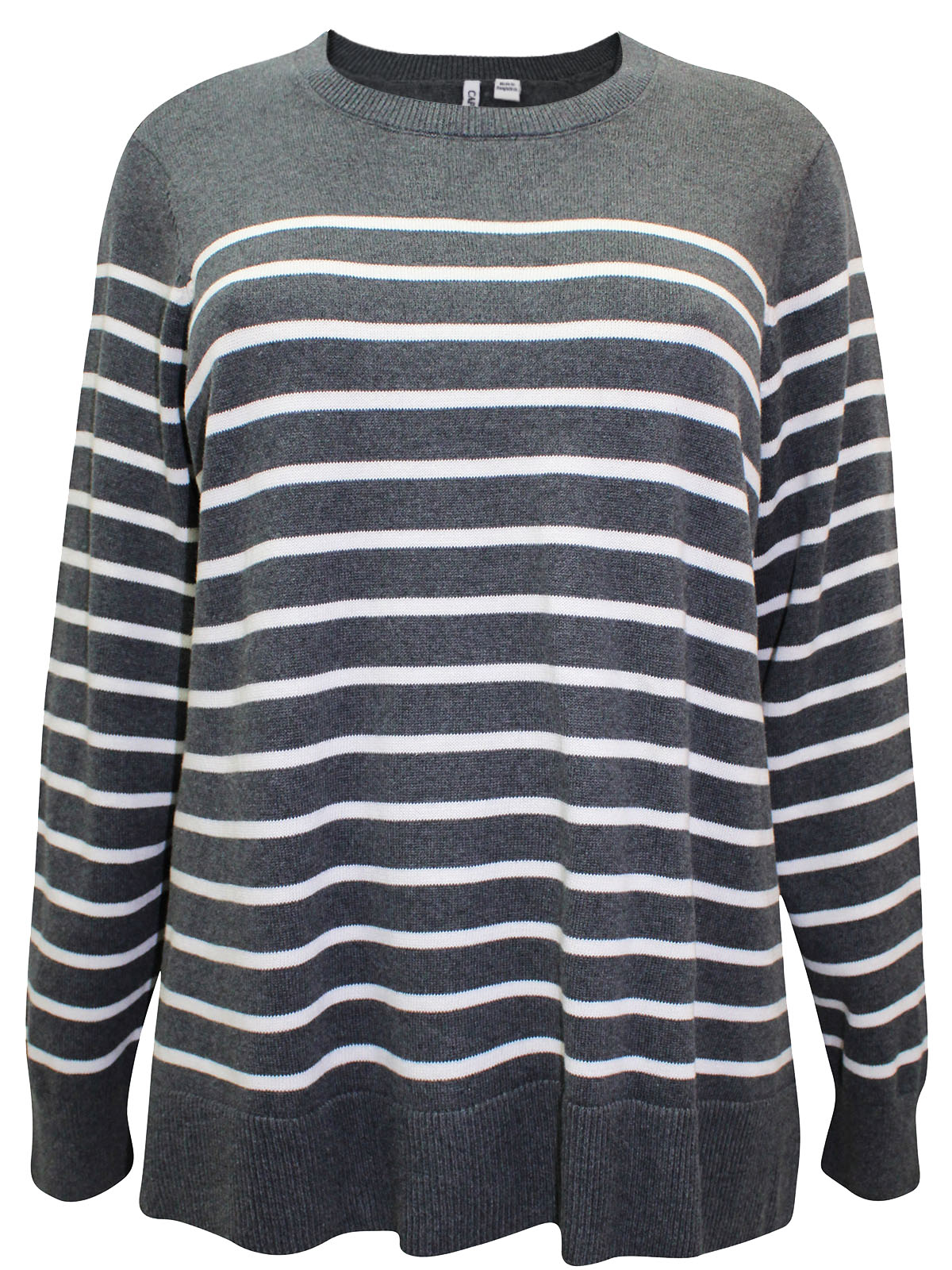 Capsule - - Capsule GREY Horizontal Striped Knitted Jumper - Plus Size ...