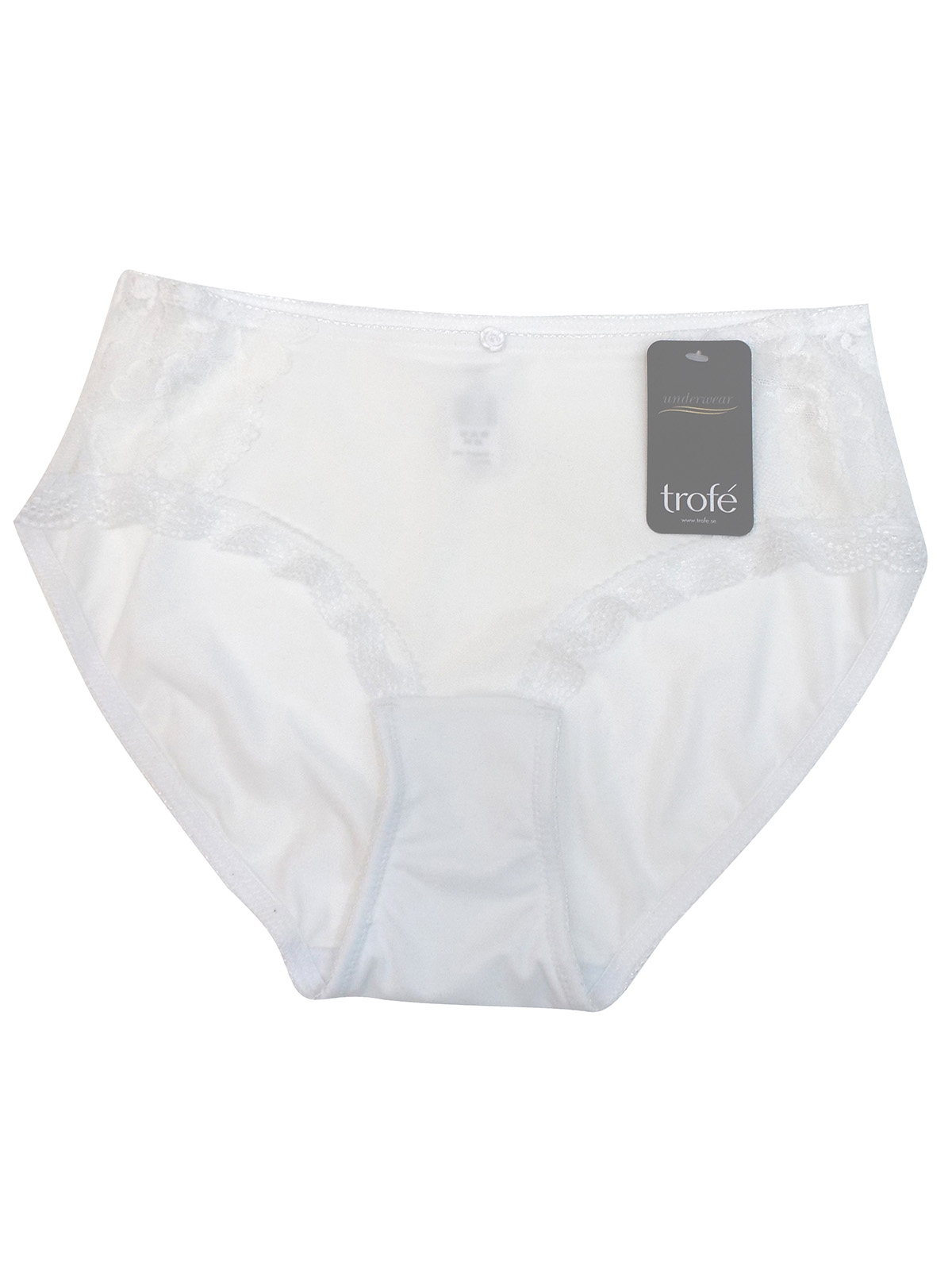 Trofe - - Trofé WHITE Lace Insert Midi Knickers - Size 10 to 18 (S to XXL)