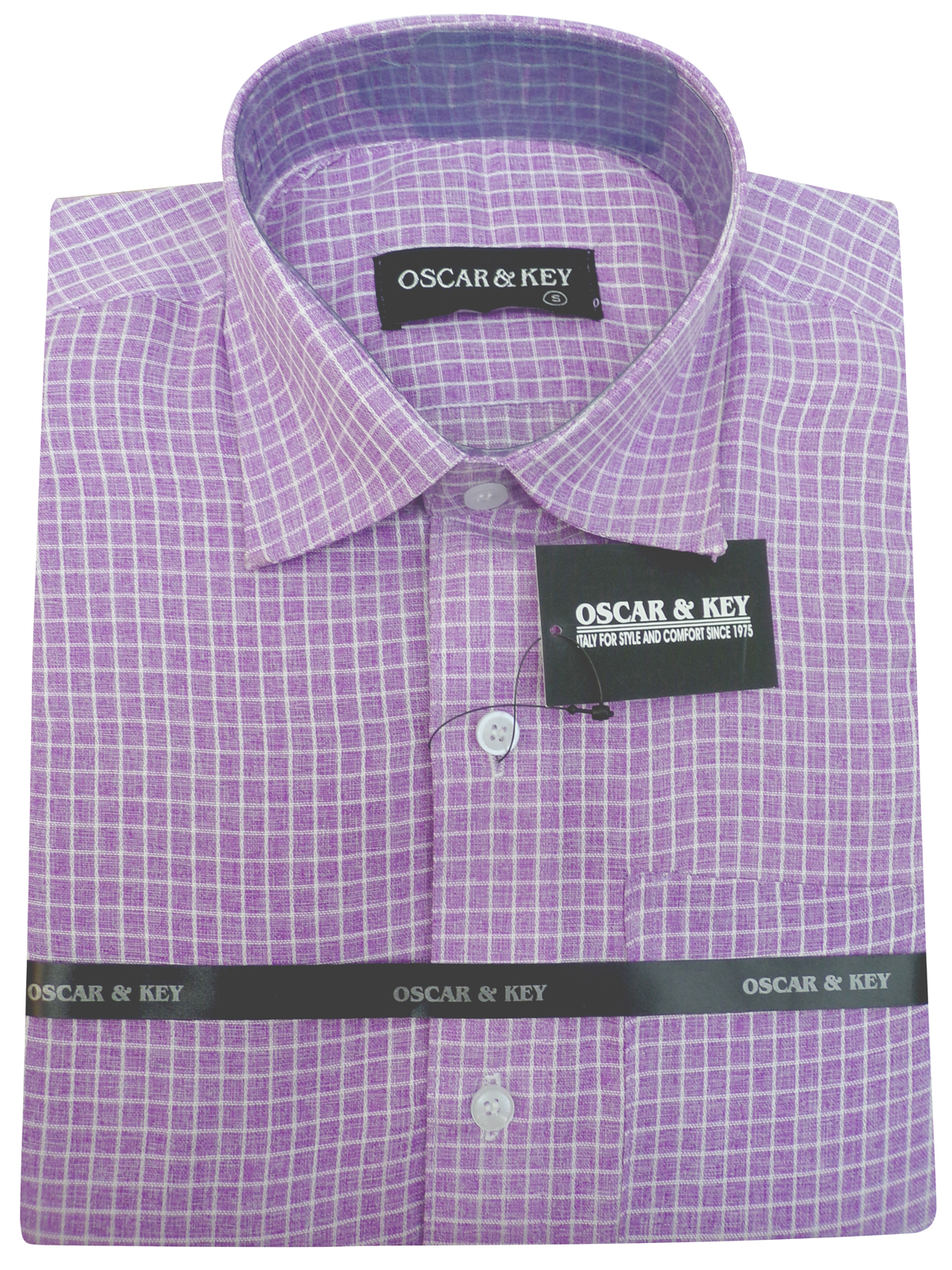Oscar & Key - - Oscar & Key PURPLE Cotton Blend Windowpane Check Long ...