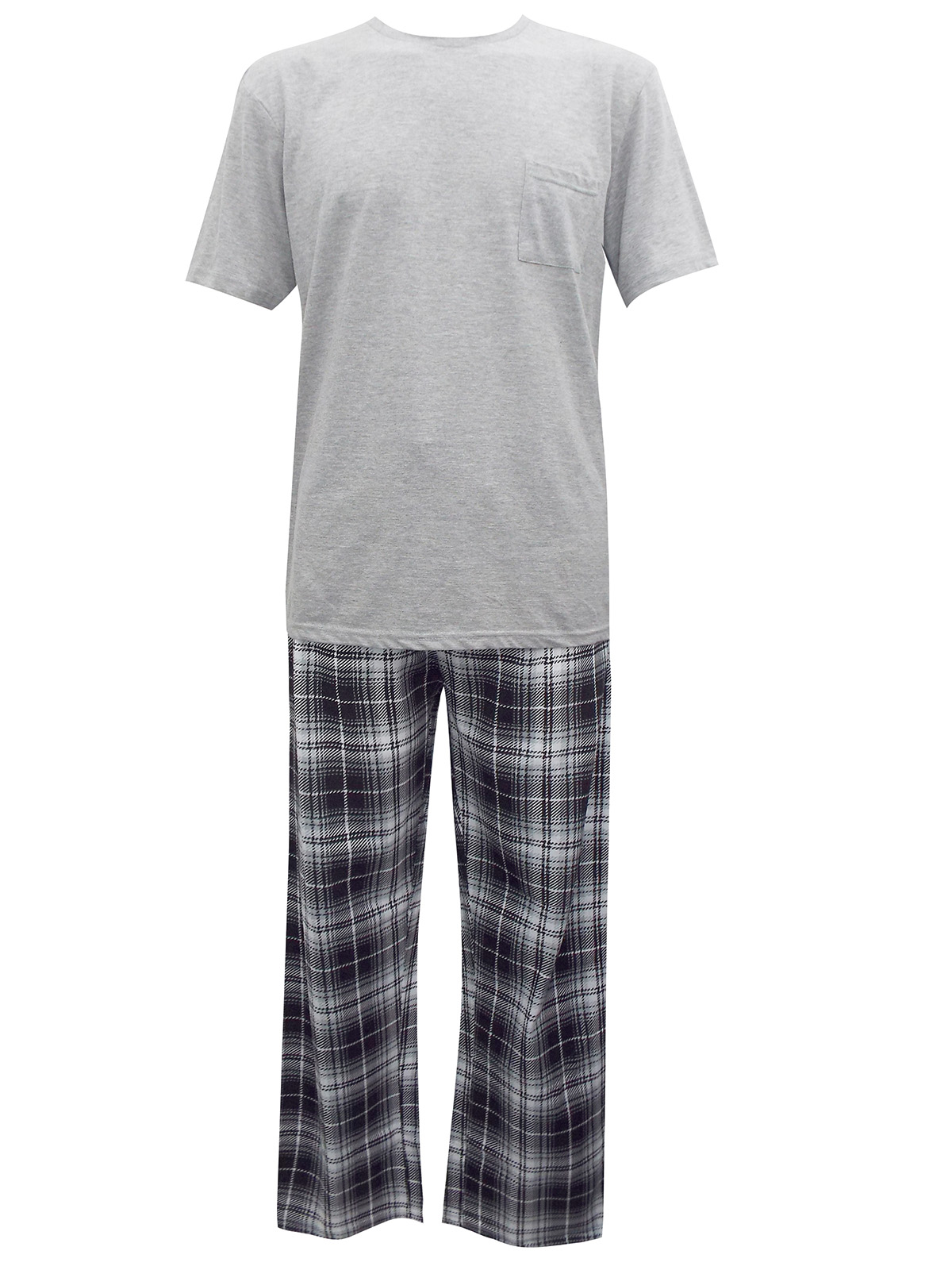 GREY Mens Cotton Checked Short Sleeve Pyjama Set - Size S to XL