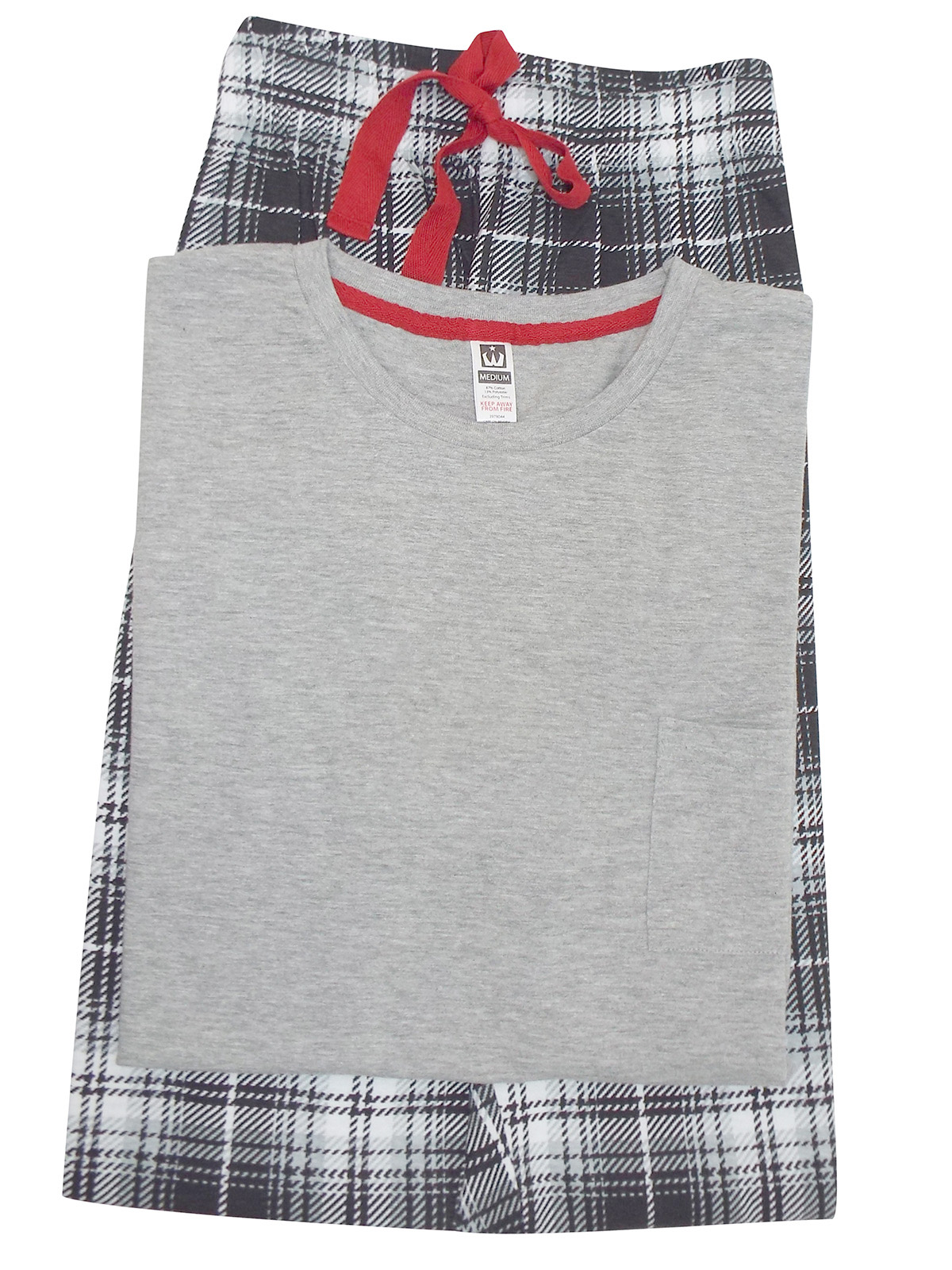 GREY Mens Cotton Checked Short Sleeve Pyjama Set - Size S to XL