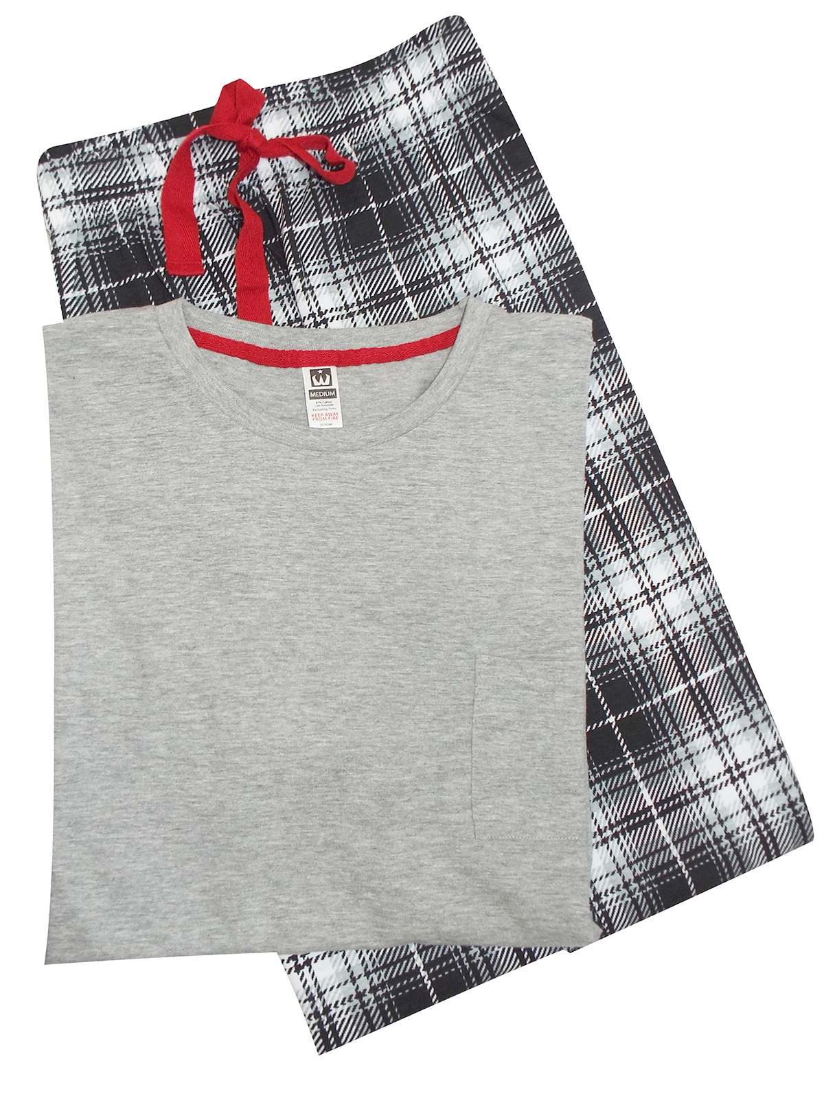 GREY Mens Cotton Checked Short Sleeve Pyjama Set - Size S to XL