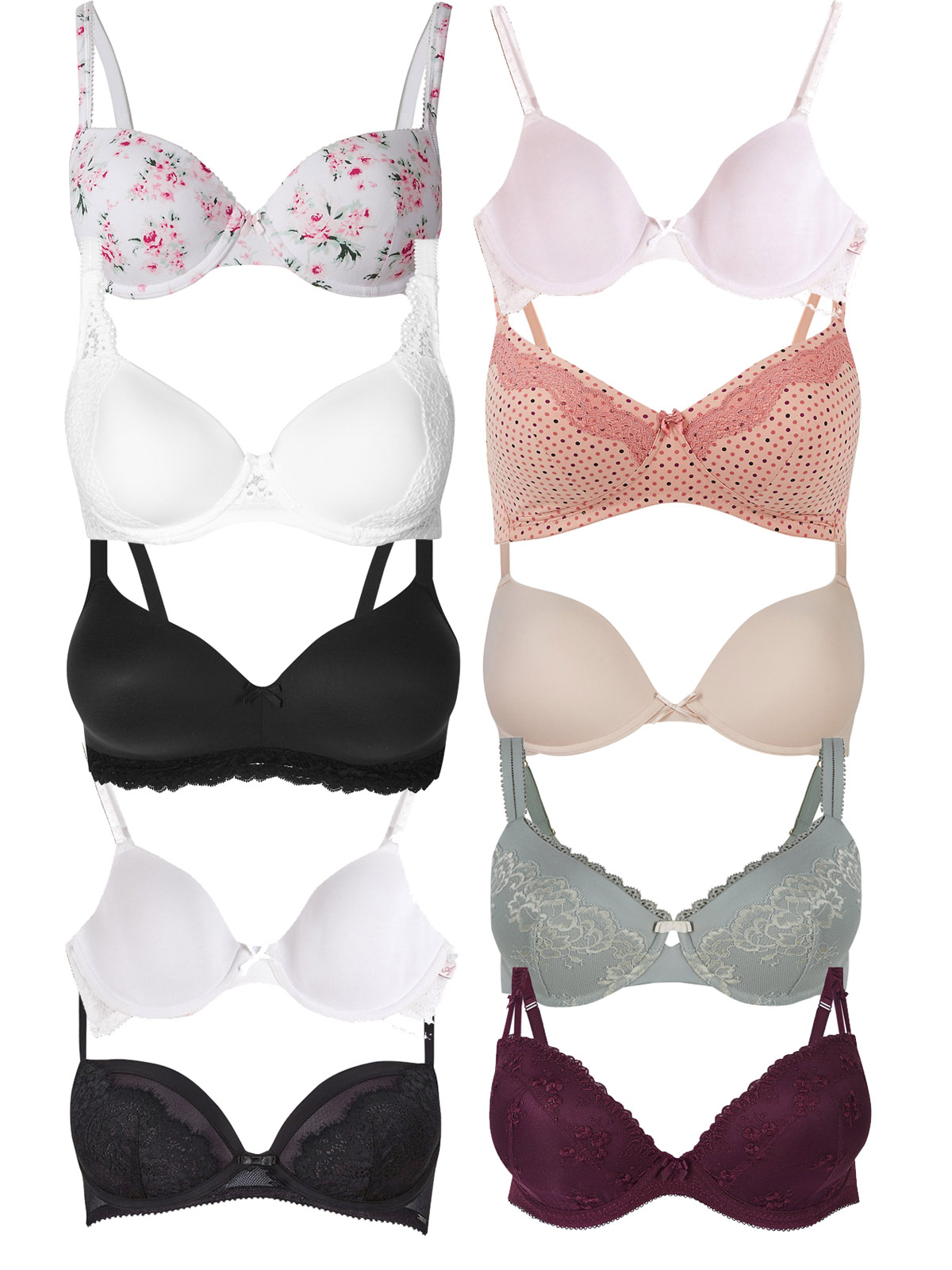 Marks And Spencer Mand5 Assorted Plain Printed And Lace Bras Size 32