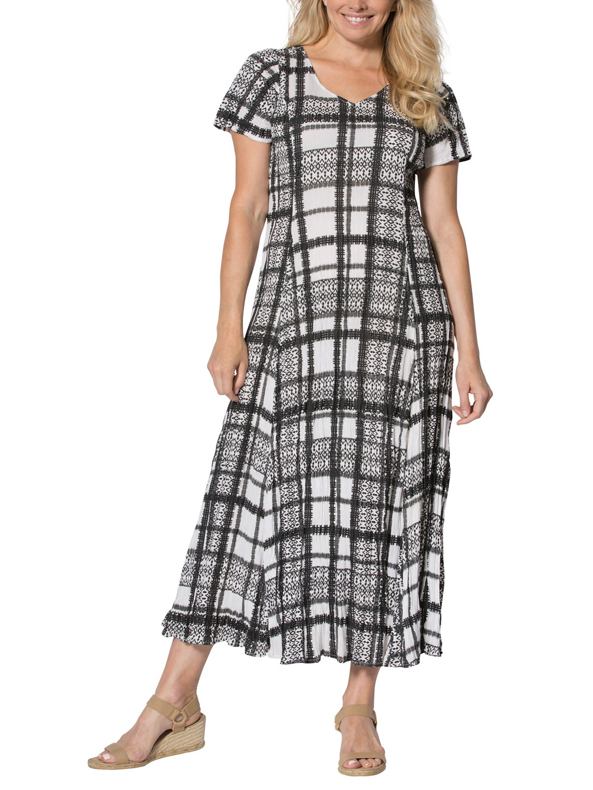 Woman Within - - Woman Within ASSORTED Short Sleeve Crinkle Maxi Dress ...