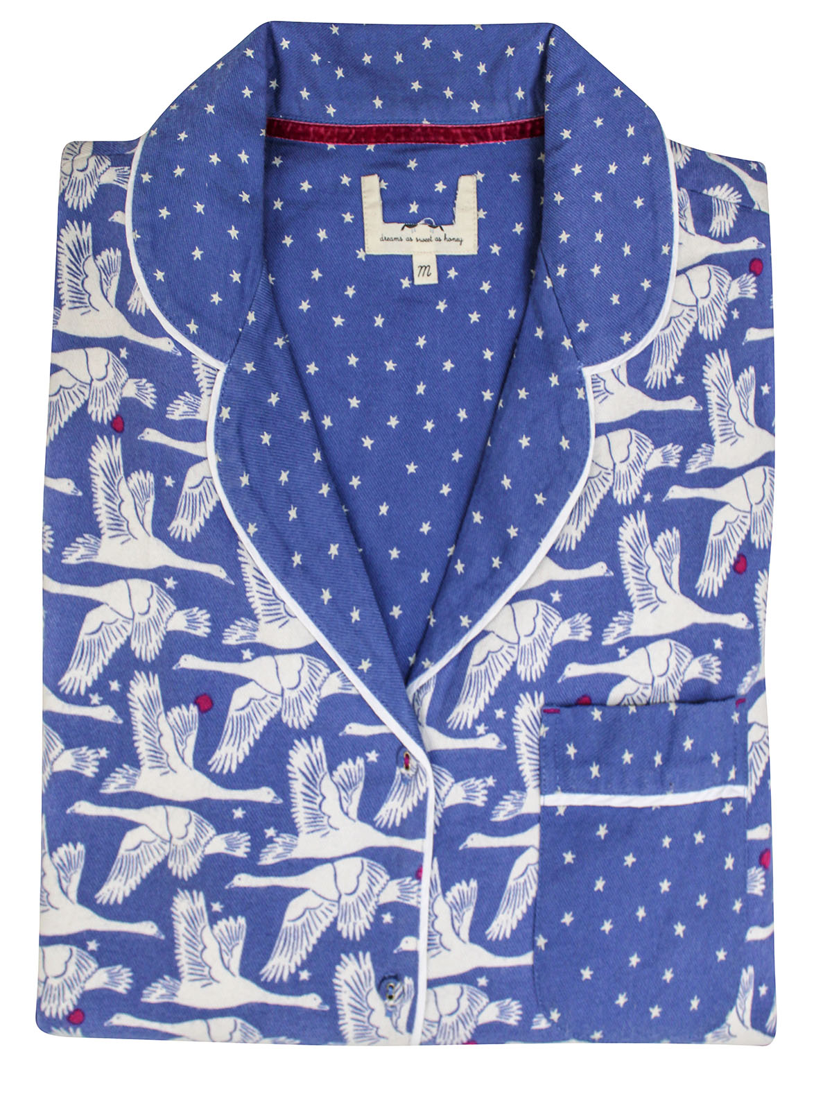 White Stuff - - WH1TE STUFF OCEAN-BLUE Bird Print Pyjama Top - Size M