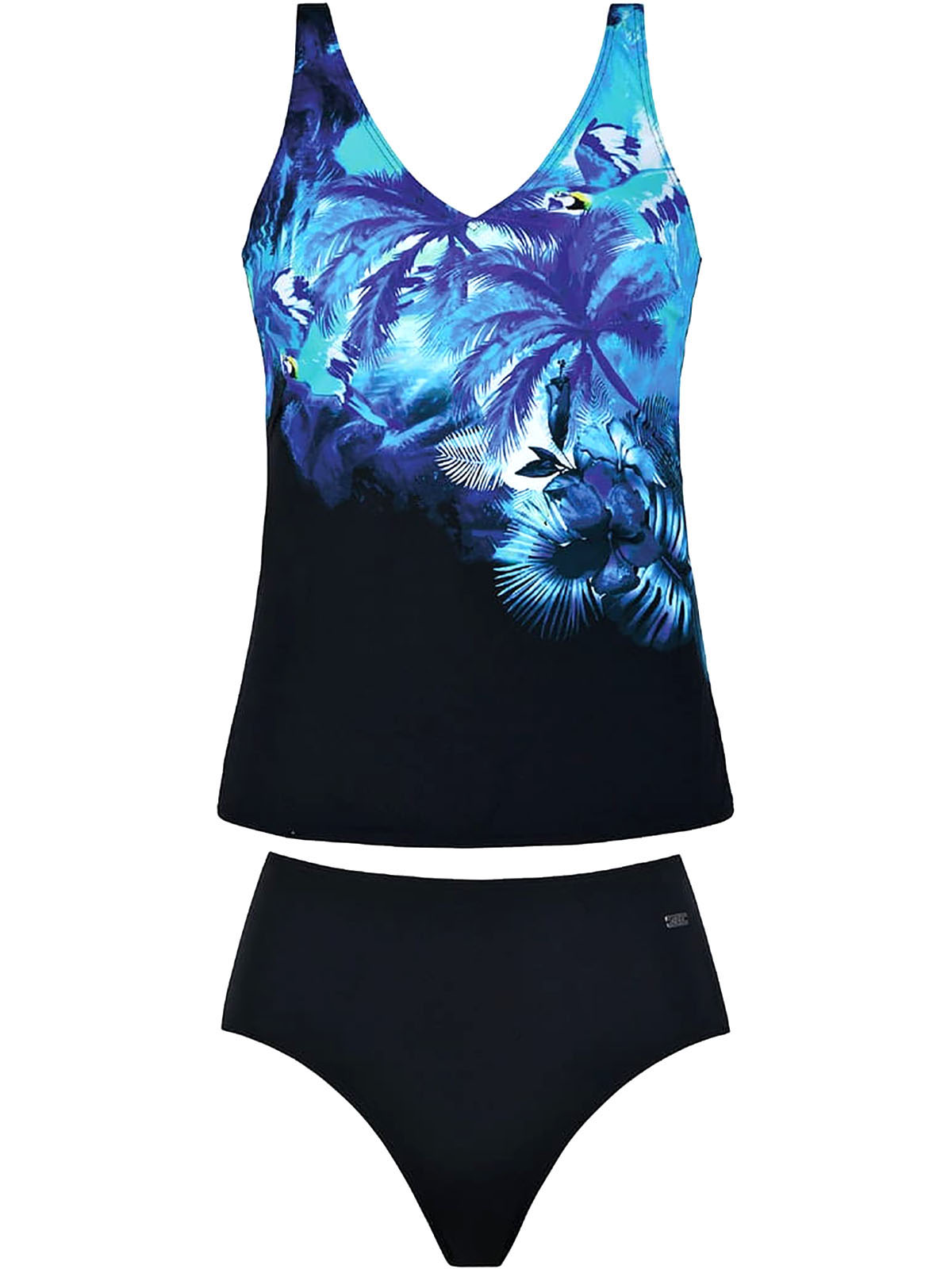 Naturana - - BLACK/ROYAL-BLUE Palm Print Soft Padded Tankini Set - Size 12
