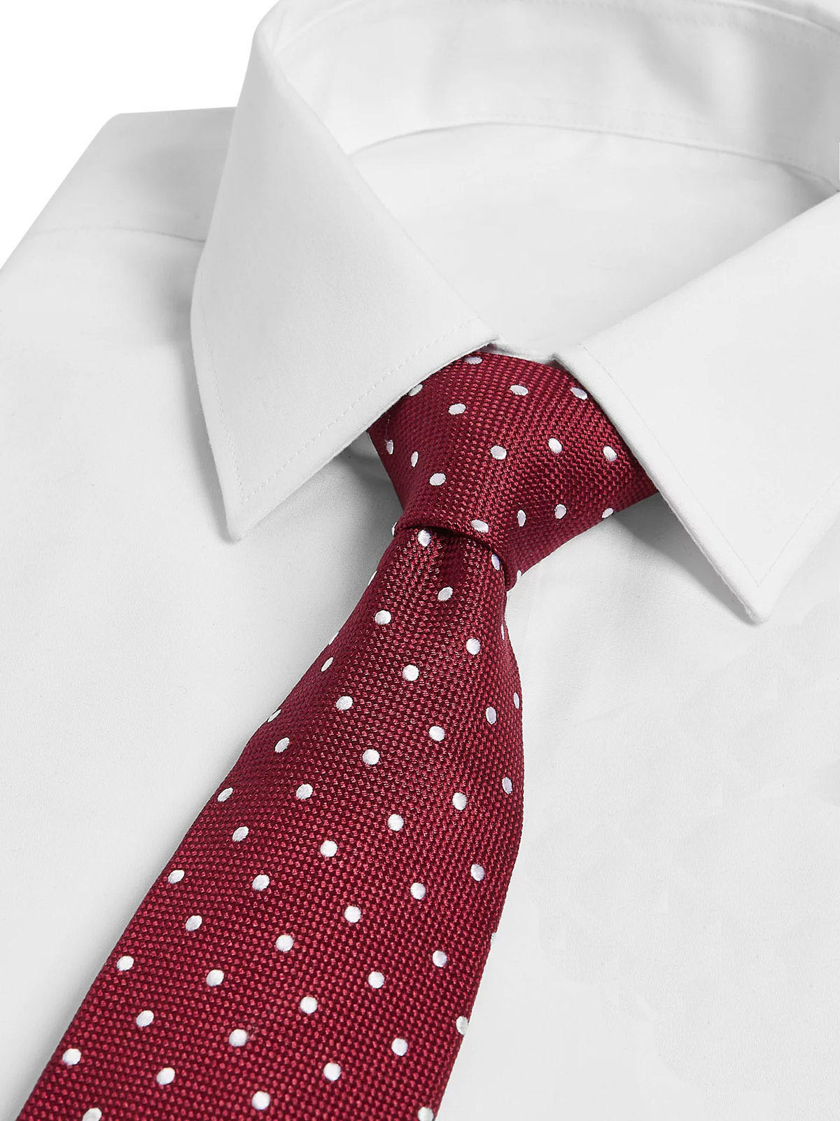 Marks and Spencer - - M&5 BURGUNDY Mens Pure Silk Spotted Tie