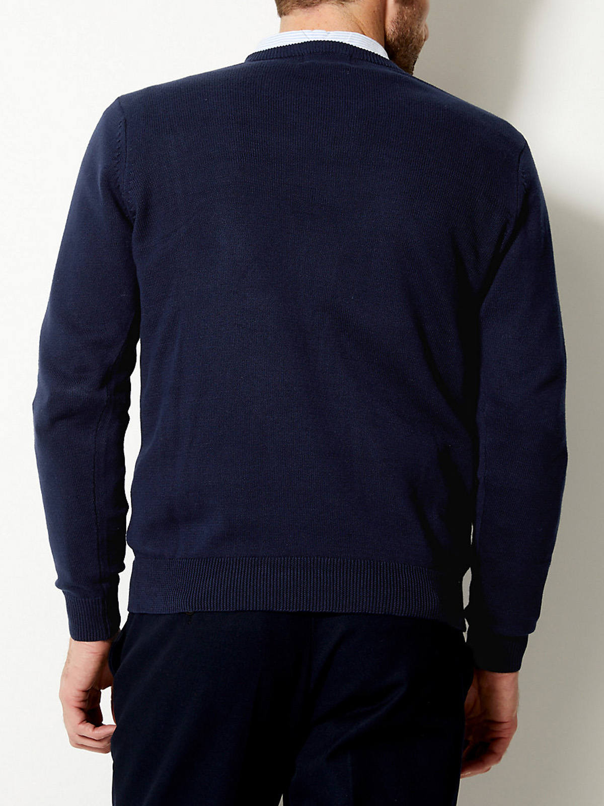 Marks and Spencer - - M&5 INDIGO Pure Cotton V-Neck Jumper - Size Small ...