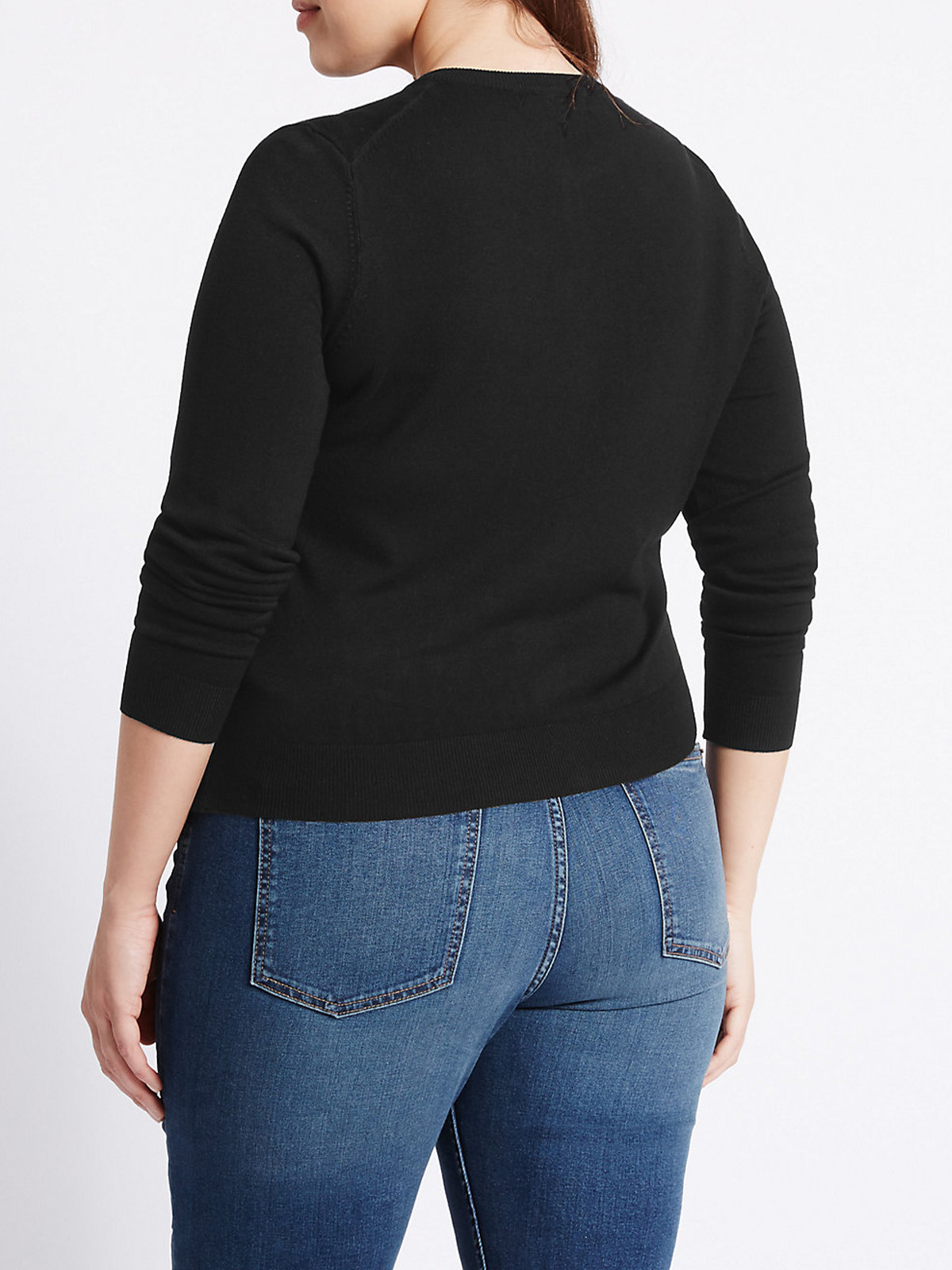 Marks and Spencer - - M&5 BLACK Ribbed Hem Round Neck Cardigan - Plus ...