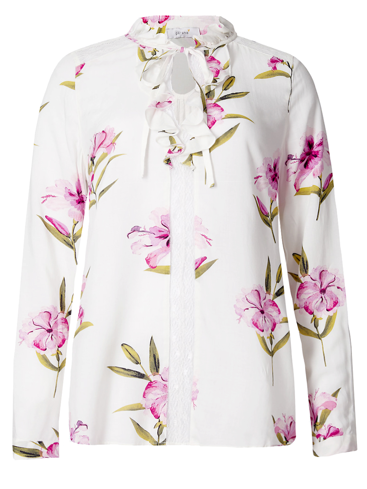 P3runa Ivory Floral Print V Neck Long Sleeve Blouse Size 6 To 16