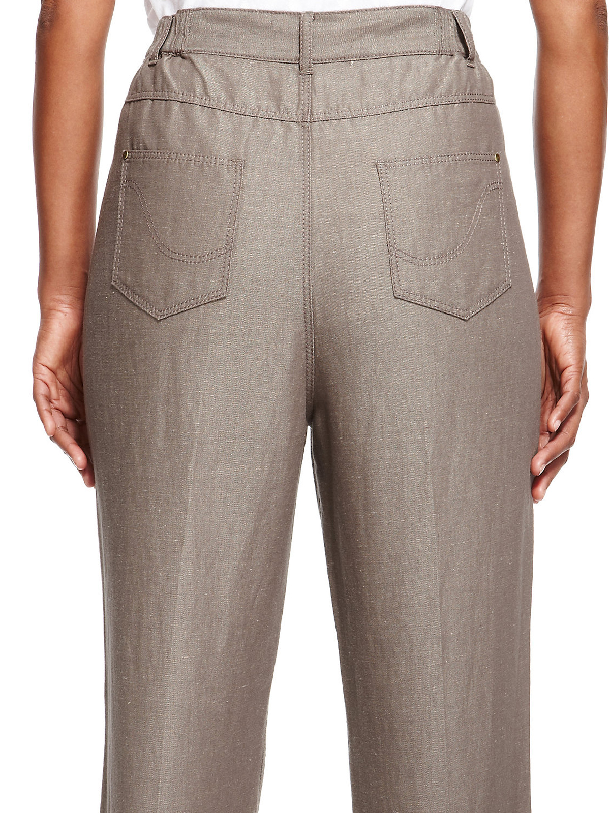 Marks and Spencer - - M&5 NUTMEG Linen Blend Straight Leg Jeans - Size ...