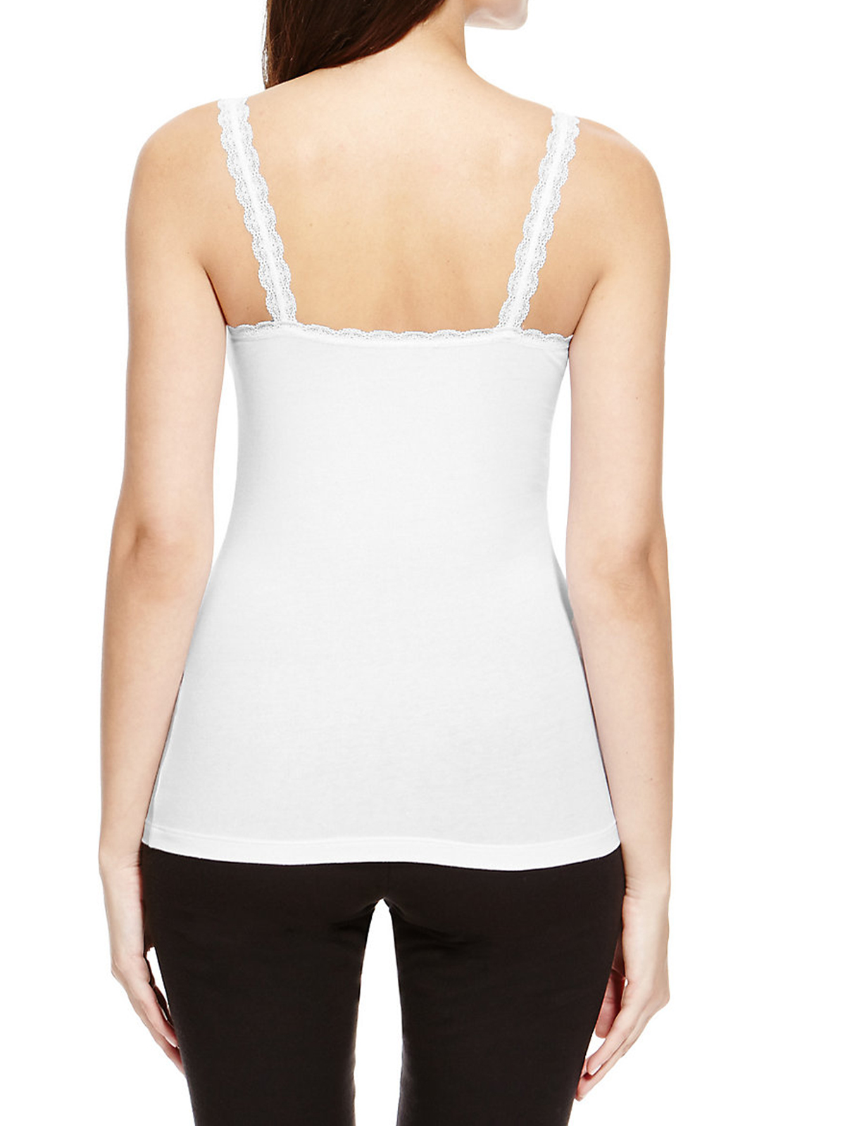 Marks and Spencer - - M&5 WHITE Soft Touch Cotton Rich Lace Trim Vest ...
