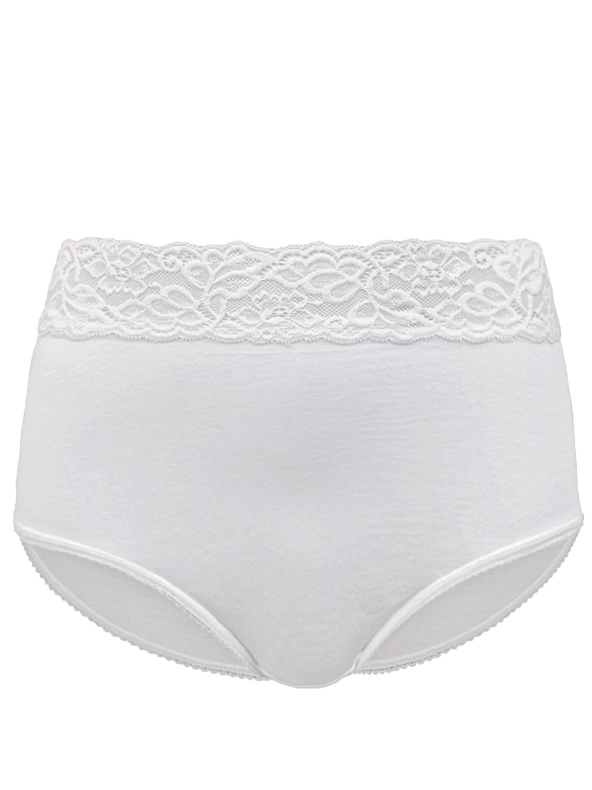 WHITE Cotton Rich Lace Trim Full Briefs - Size 10 to 22