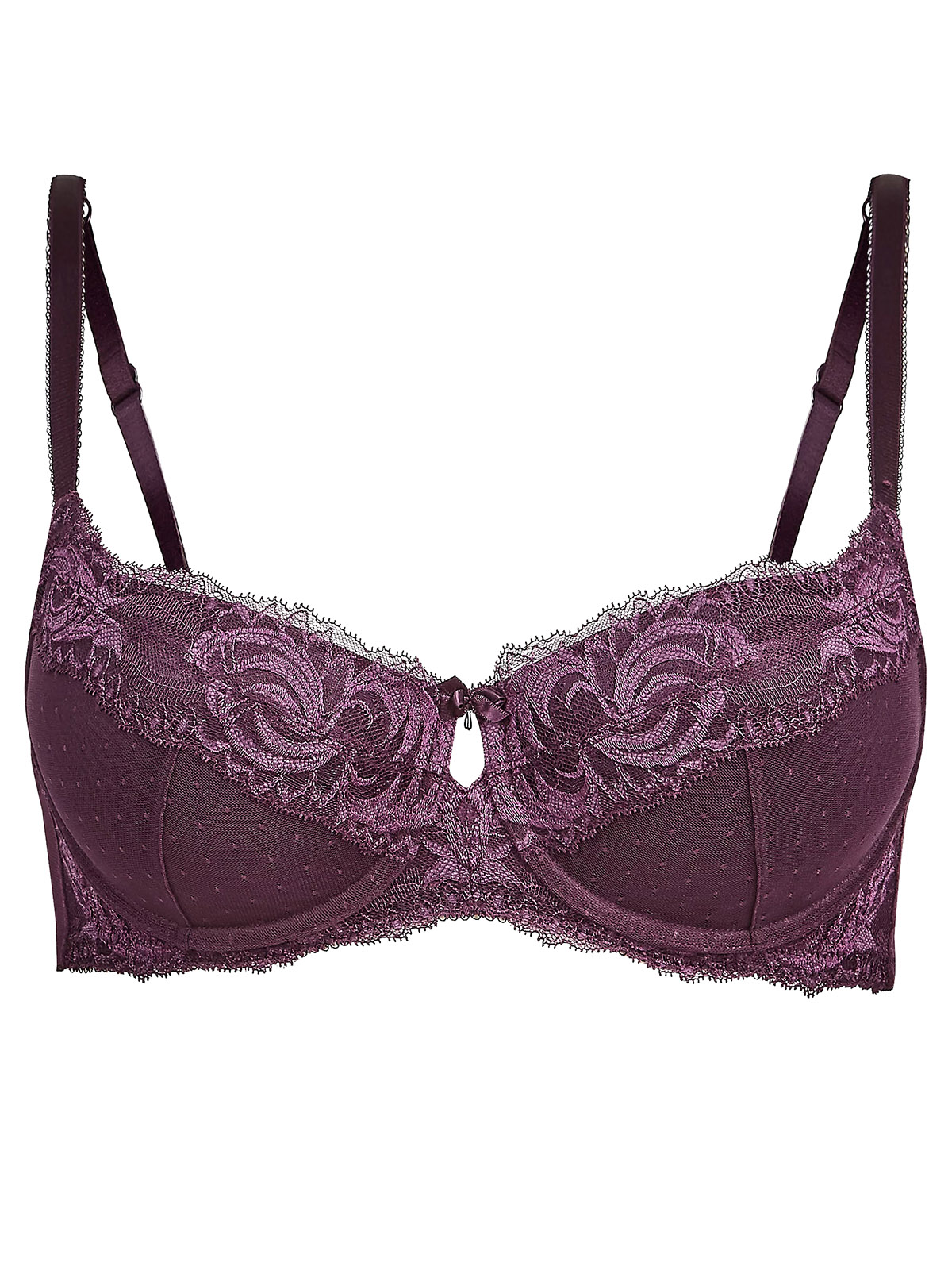 Marks and Spencer - - M&5 PURPLE Sophia Lace Padded Balcony Bra - Size 32 (DD cup)