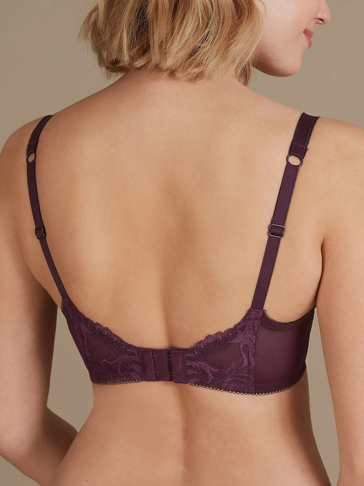 Marks and Spencer - - M&5 PURPLE Sophia Lace Padded Balcony Bra - Size 32 (DD cup)