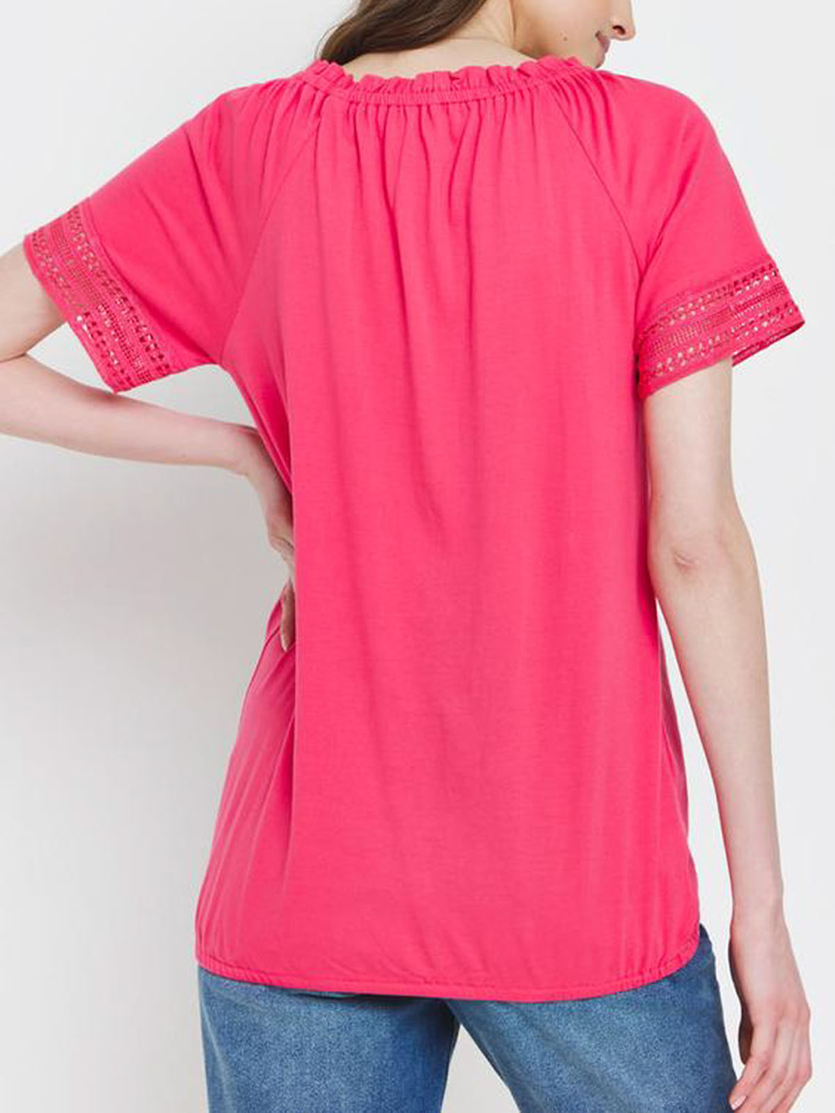 Julipa - - PINK Lace Trim Gypsy Top - Plus Size 16 to 26