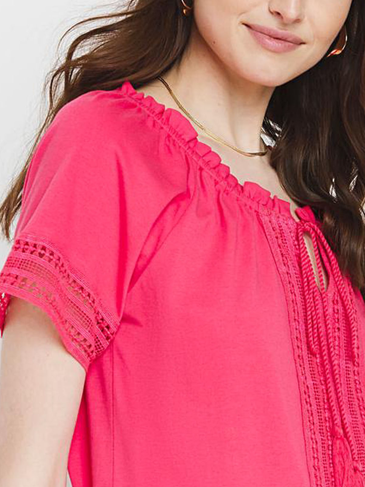 Julipa - - PINK Lace Trim Gypsy Top - Plus Size 18 to 22