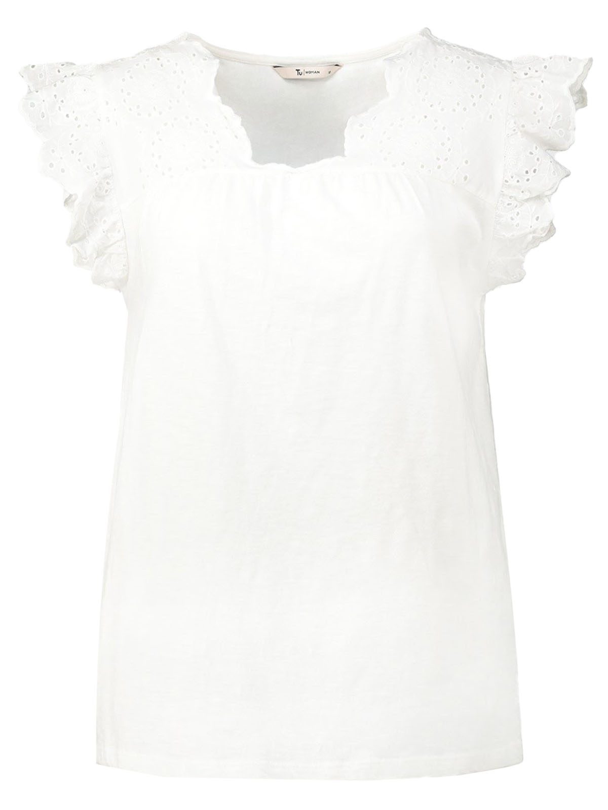 TU WHITE Broderie Detail Top - Size 8 to 26