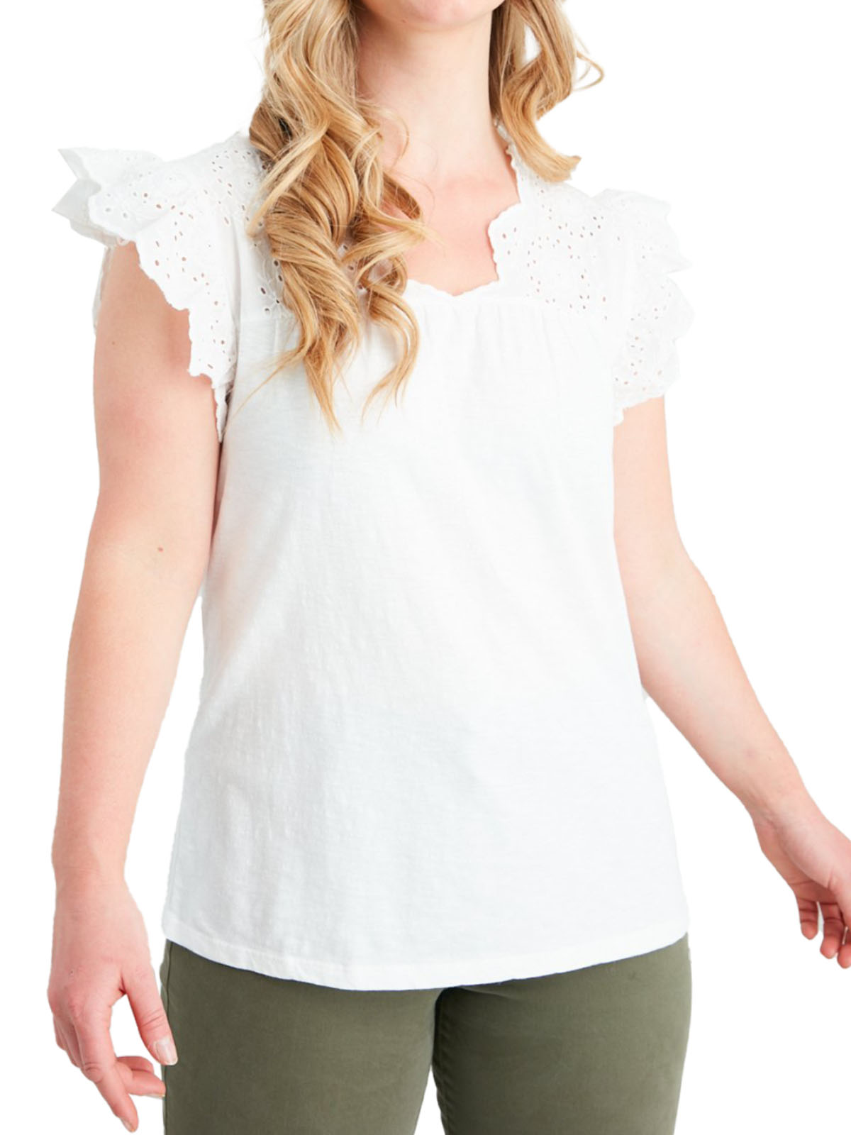 TU WHITE Broderie Detail Top - Size 8 to 26
