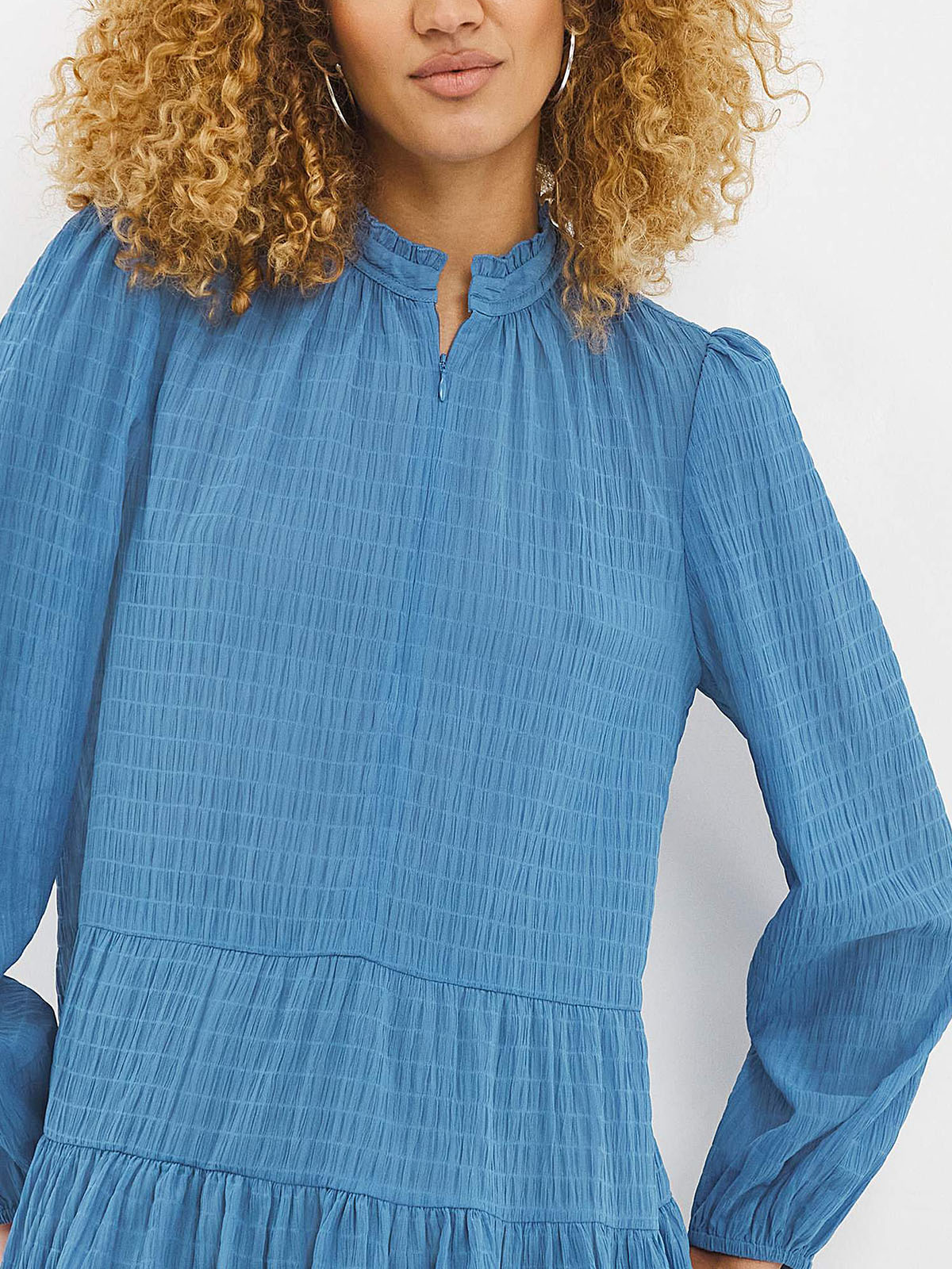 JD Williams - - BLUE Long Sleeve Textured Zip Front Blouse - Size 10 to 32