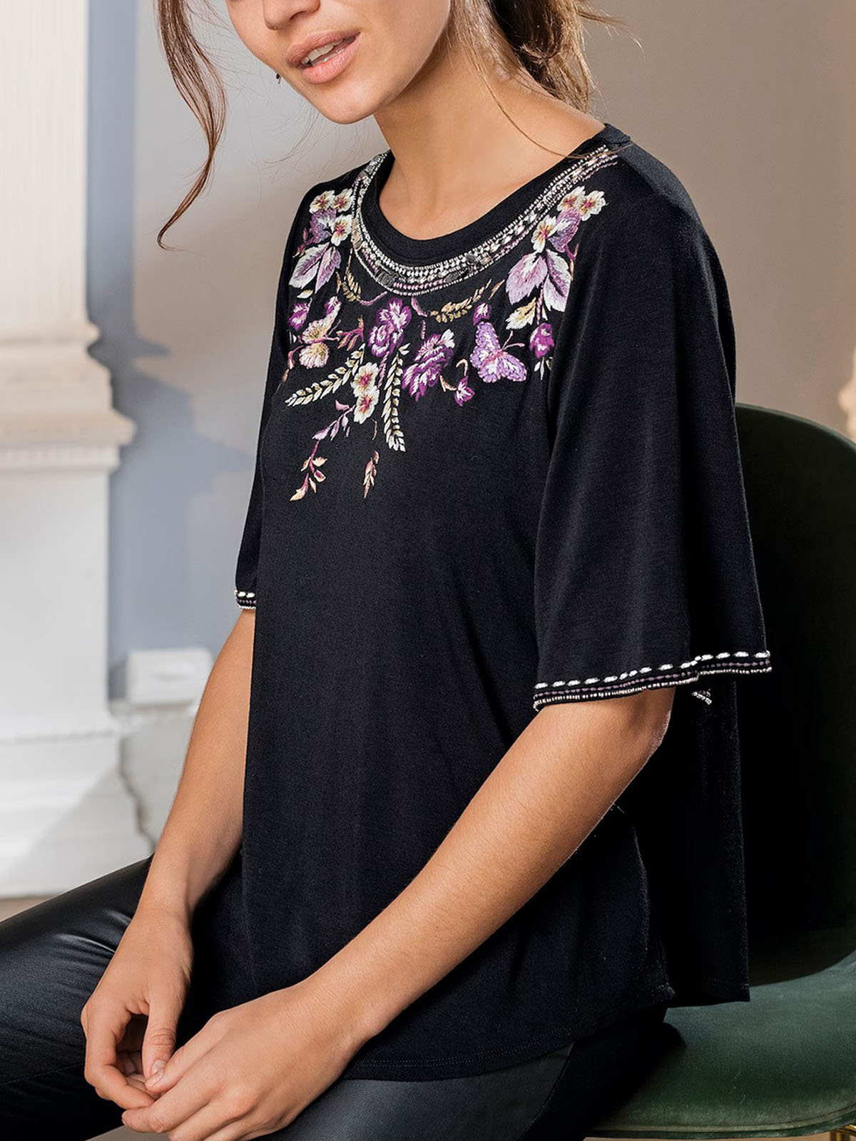 BLACK Embroidered Top - Plus Size 16 to 22 (S to 2XL)