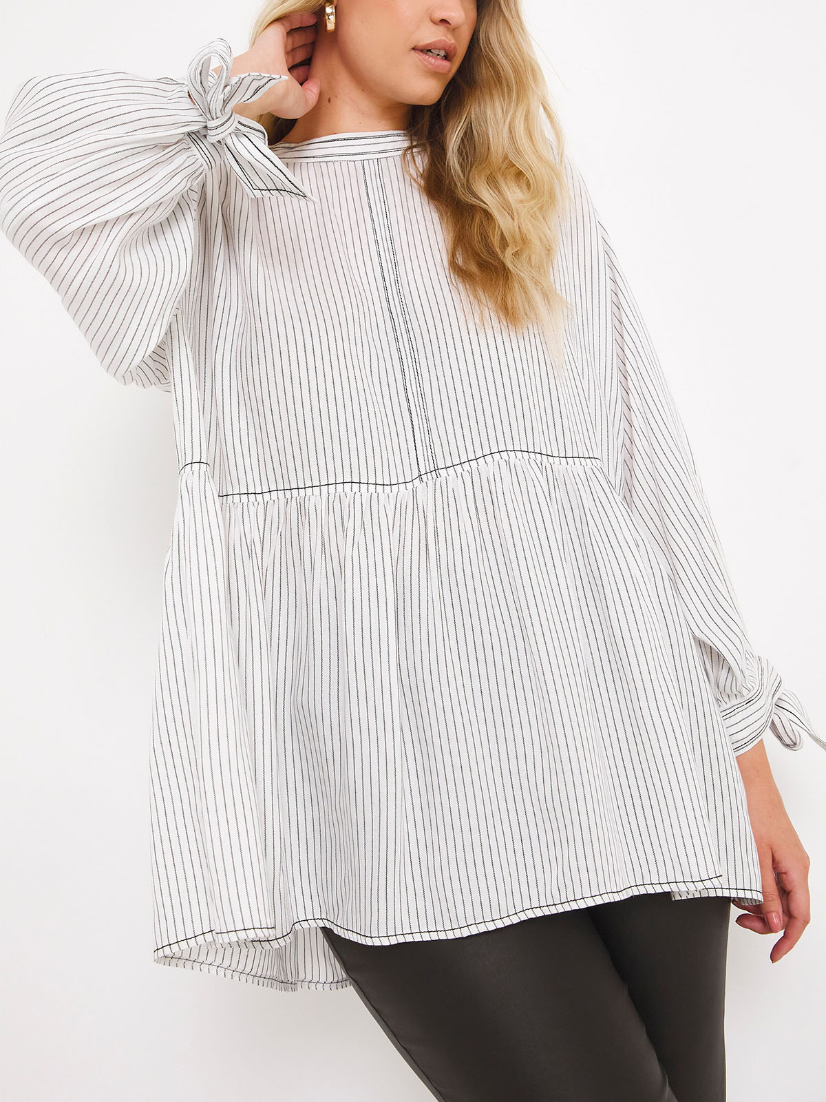 Plus Size wholesale clothing by simply be - - WHITE Striped Tie Cuff ...