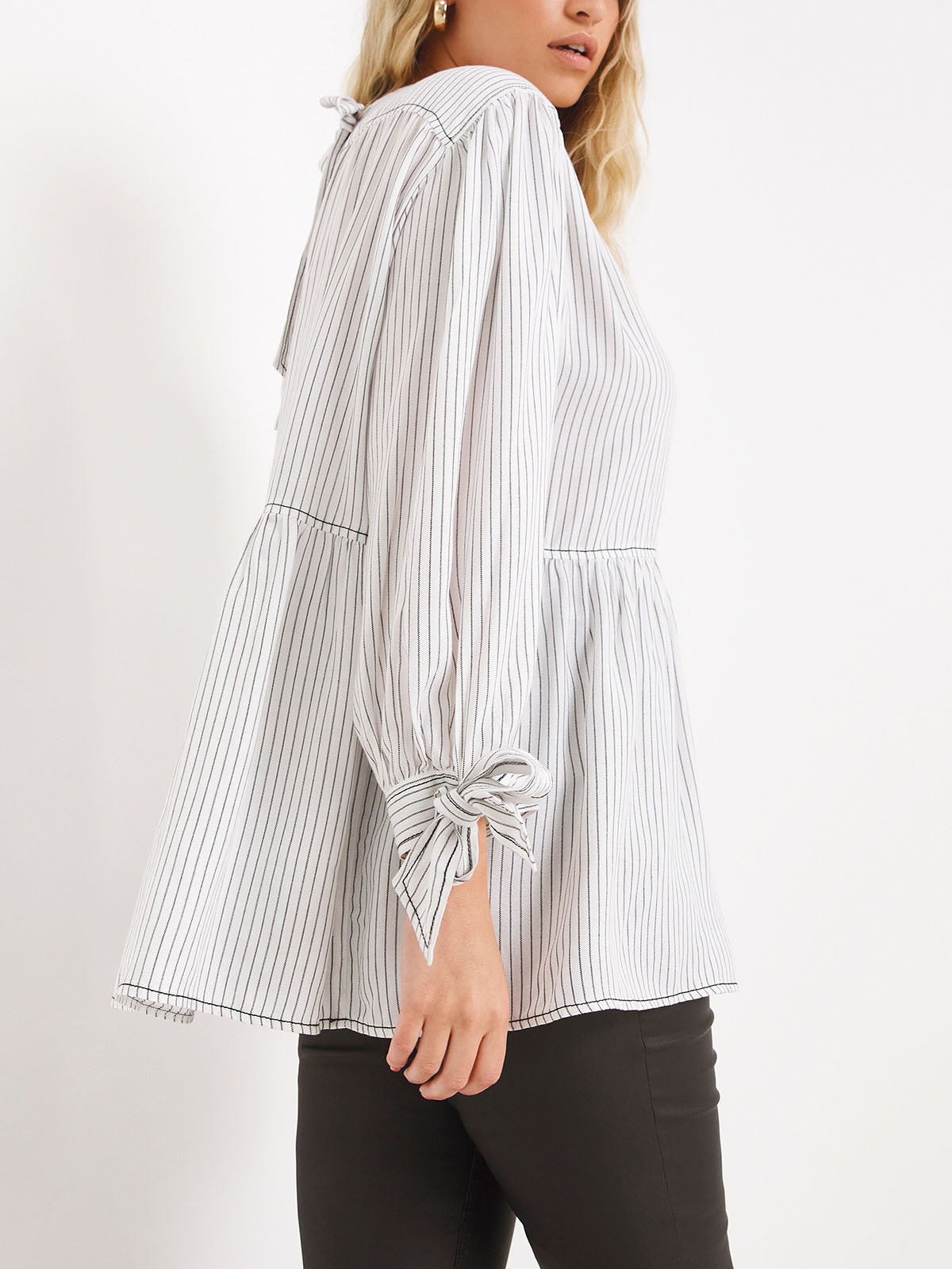 Plus Size wholesale clothing by simply be - - WHITE Striped Tie Cuff ...