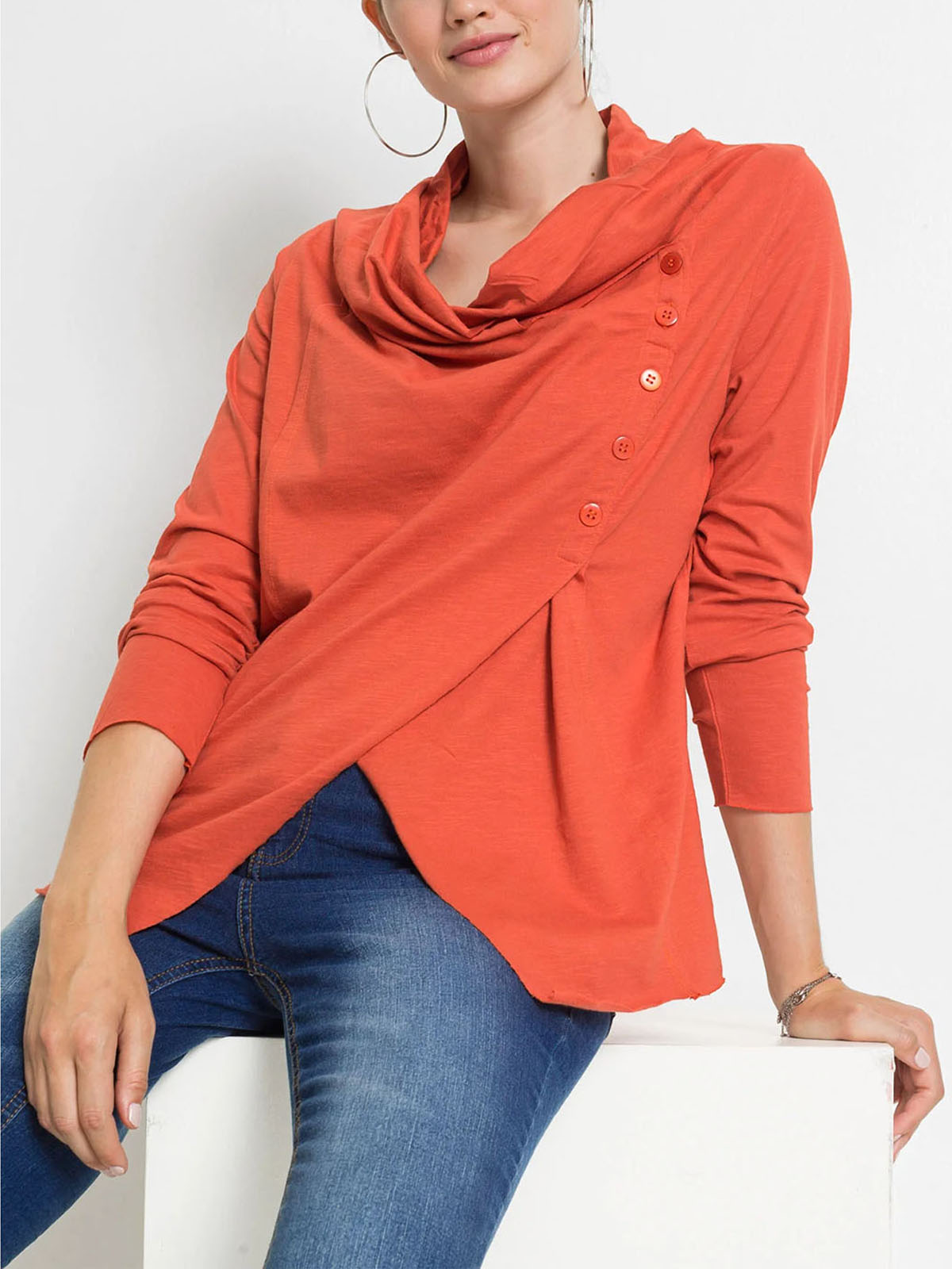 Rainbow - - ORANGE Pure Cotton Diagonal Button Top - Plus Size 18/20 to ...