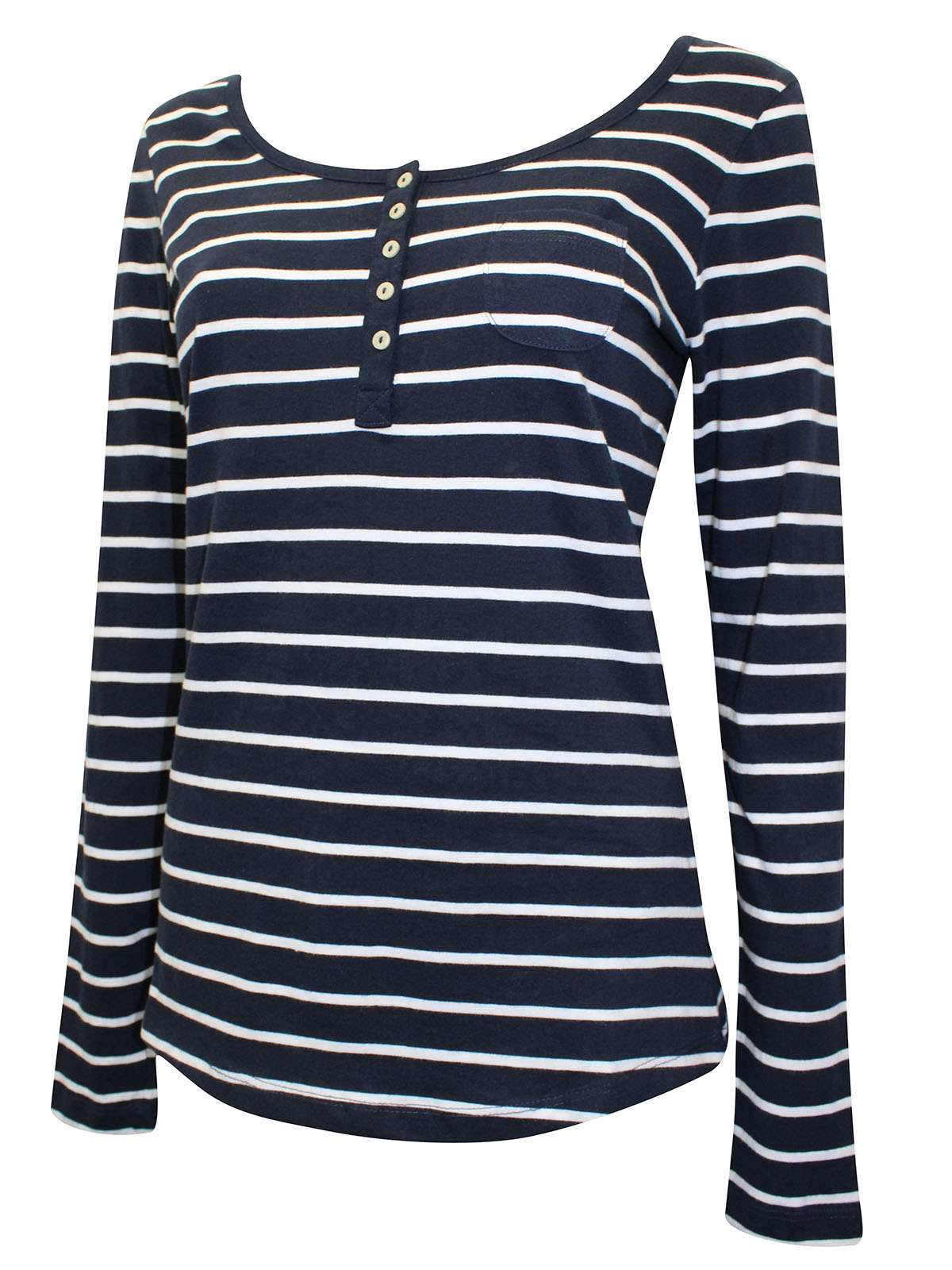 FAT FACE - - NAVY Pure Cotton Striped Henley Top - Size 8 to 18