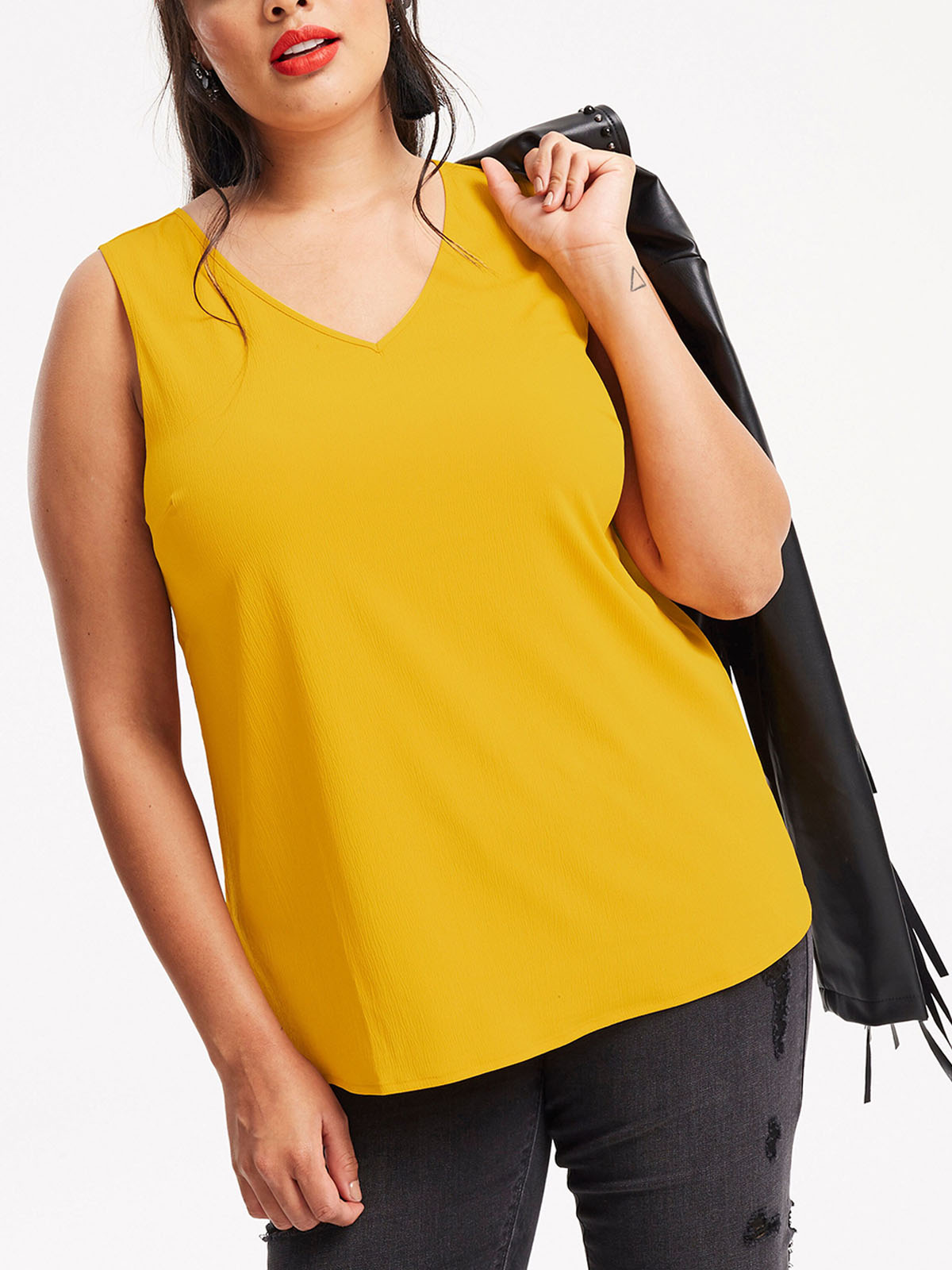 Capsule - - MUSTARD Sleeveless O-Ring Detail Vest Top - Plus Size 12 to 22