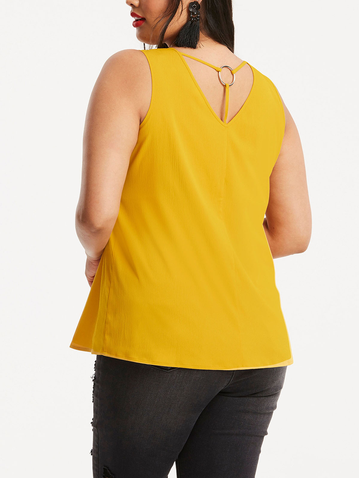 Capsule - - MUSTARD Sleeveless O-Ring Detail Vest Top - Plus Size 12 to 22