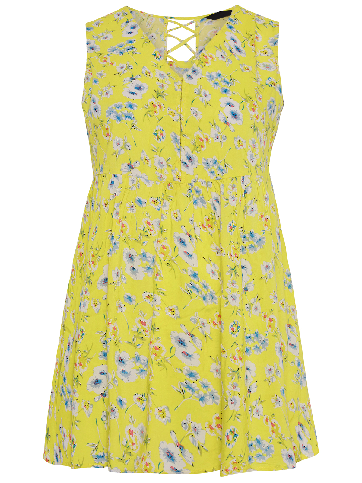 CURVE - - PLUS YELLOW Sleeveless Floral Print Lattice Back Top - Plus ...