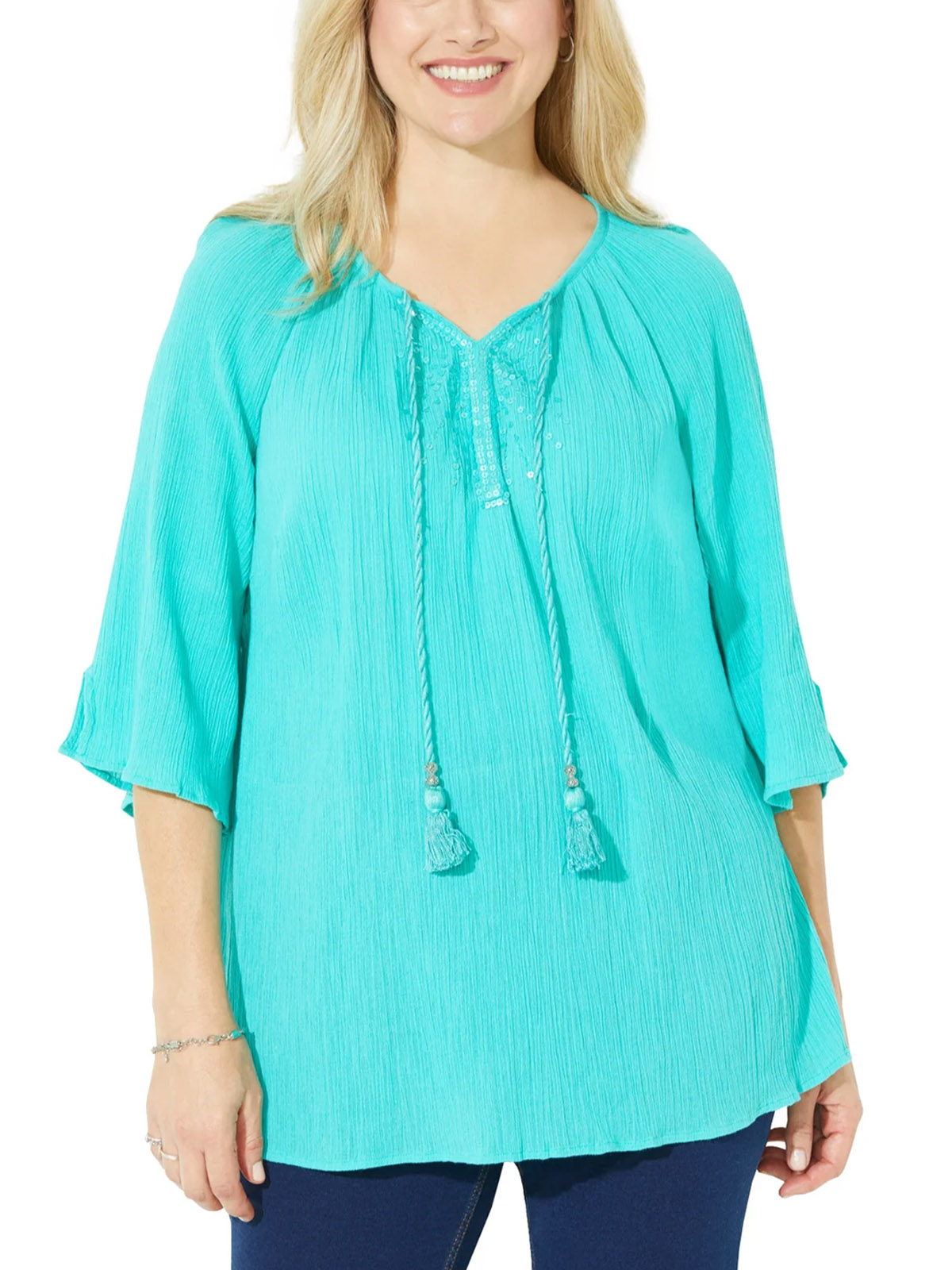 Wholesale CATHERINES Plus Size Clothing - - AQUA Sequin Trim Gauze ...