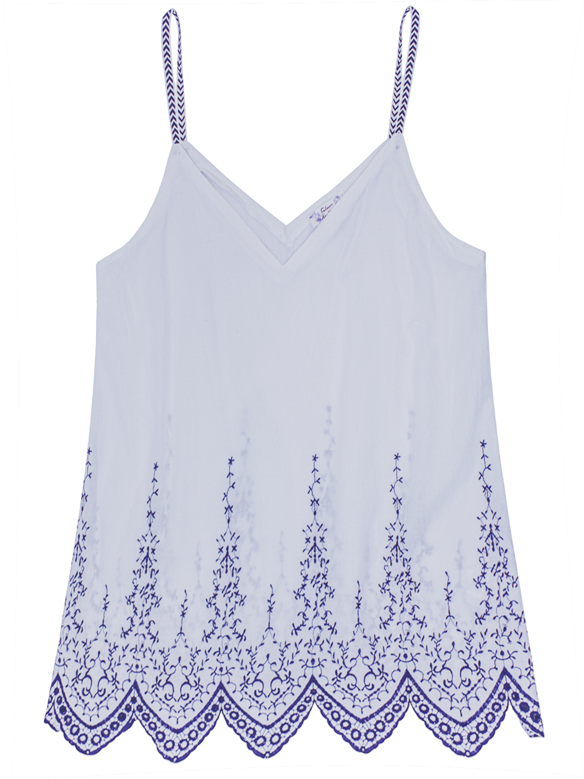Falmer Heritage - - WHITE Pure Cotton Contrast Embroidered Cami Top ...