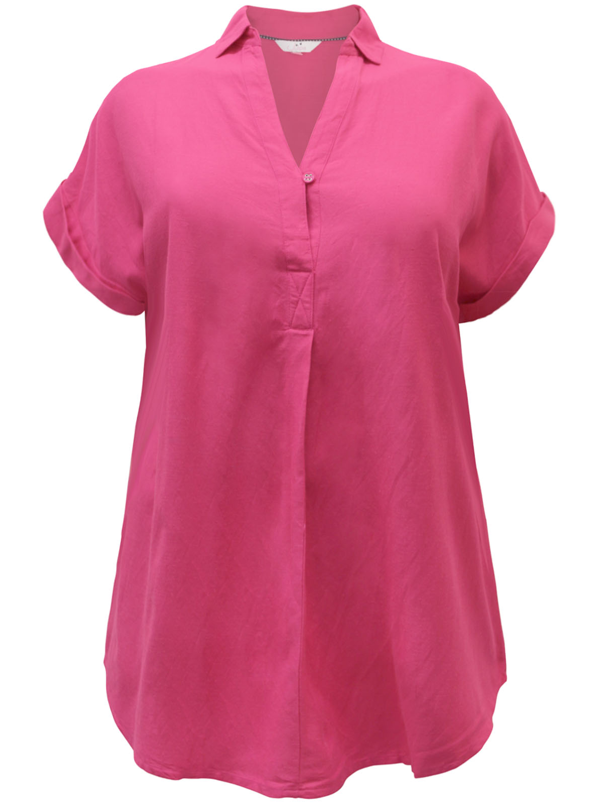 Julipa - - HOT-PINK Linen Blend Short Sleeve Tunic - Plus Size 18 to 30