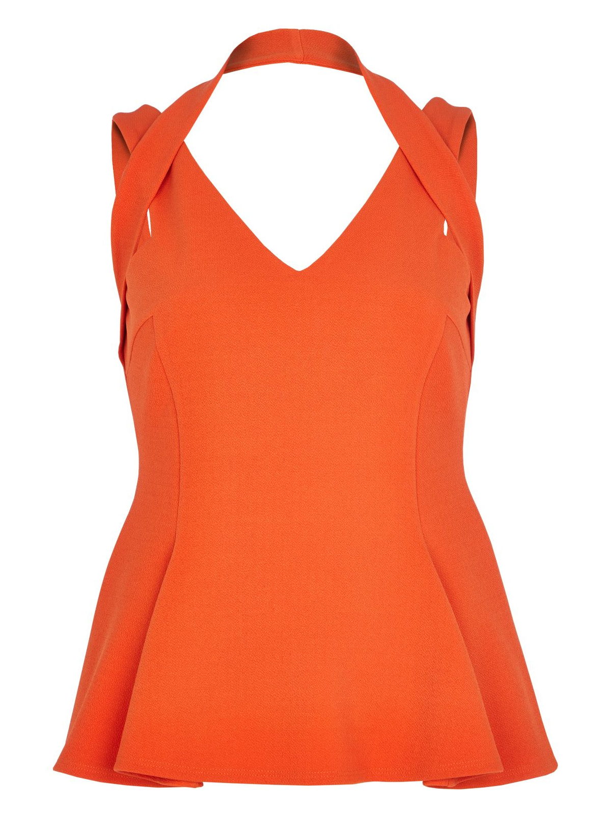 R1ver 1sland DARK-ORANGE Cross Strap Halterneck Peplum Top - Size 10 to 14