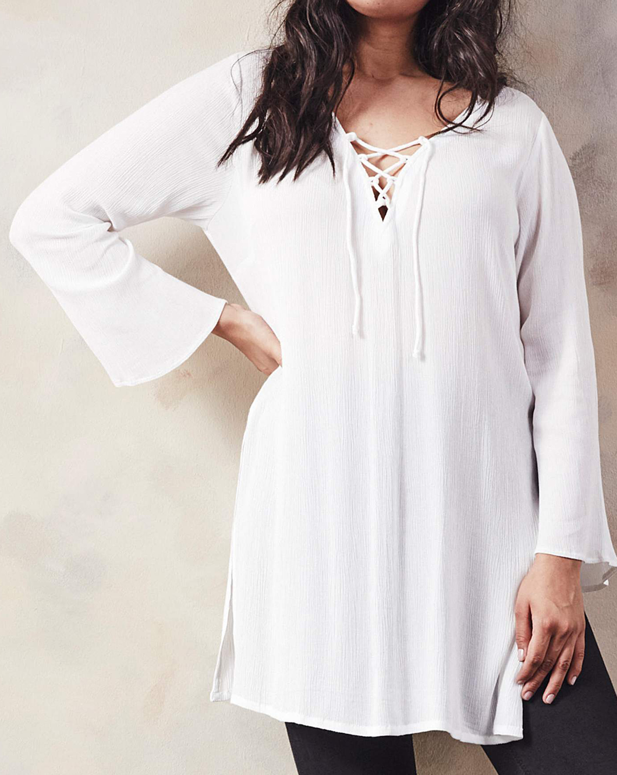 Plus Size wholesale clothing by simply be - - S1mplyBe IVORY Lace-Up V ...