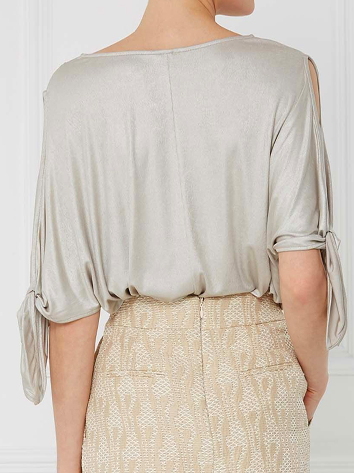 N3XT GOLD Metallic Tie Sleeve Cold Shoulder Top - Size 6 to 18